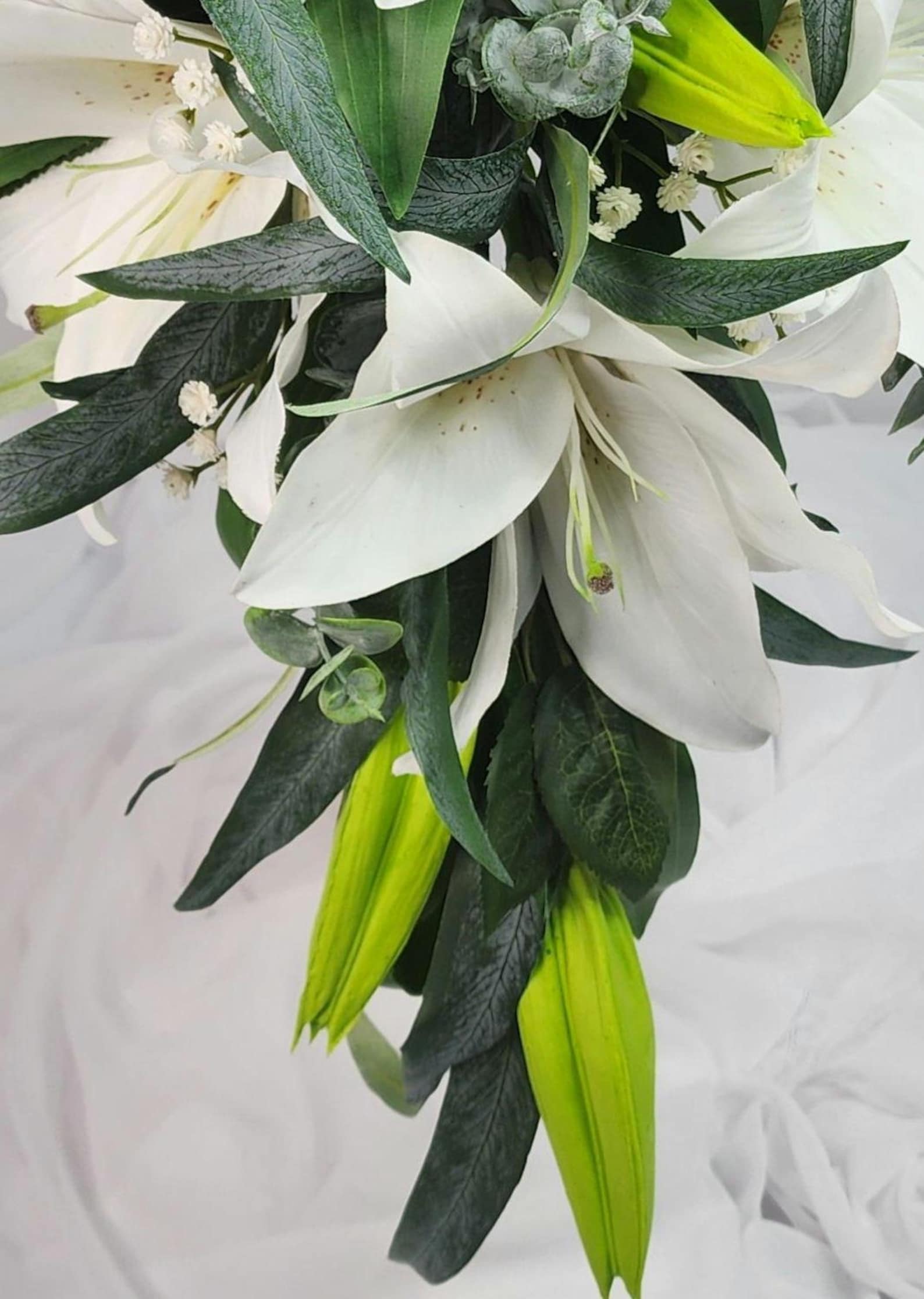 White Oriental Lily Tear-drop Bridal Bouquet-artificial Flowers - Etsy