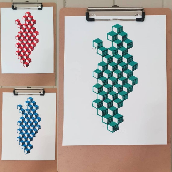 Set of 3 Cube Tessellation Pattern Reduction Prints | Etsy