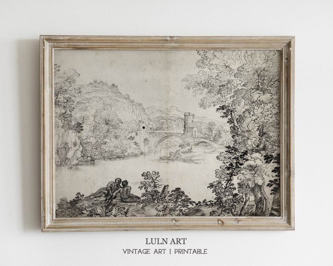 Vintage Painting, Landscape Drawing, Landscape Sketch, Printable Wall ...