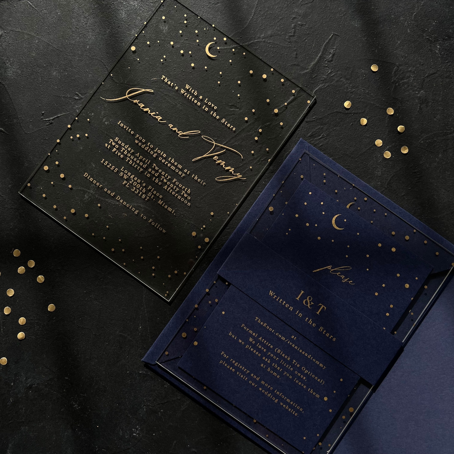 Starry Night Themed Acrylic Invitation With Navy Blue Mid - Etsy Canada