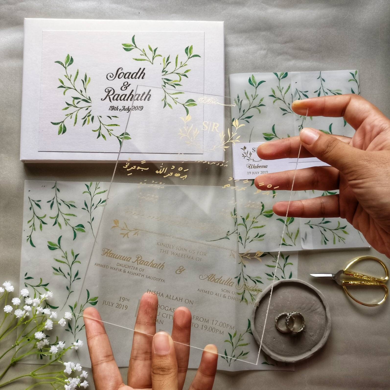 Unique Acrylic Invitation Gold Printed With Leaves Vellum - Etsy