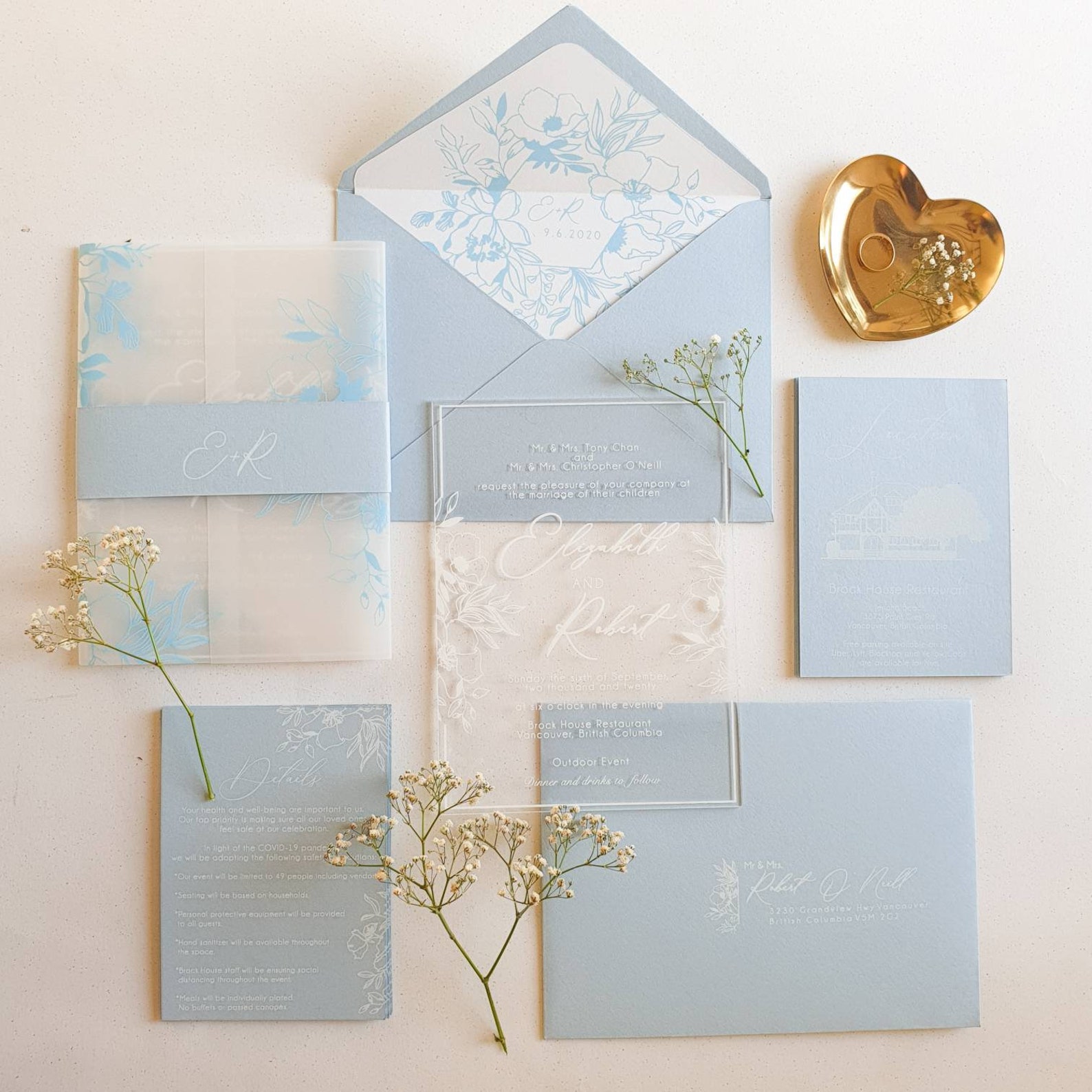 Unique Acrylic Invitation With Dusty Blue Envelopes - Etsy