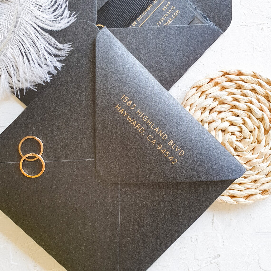 Unique Black Acrylic Invitation With Gold Print Envelope Black | Etsy