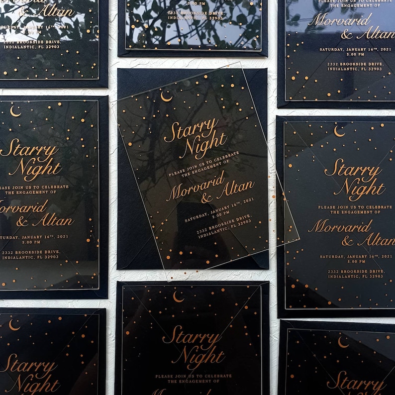 Starry Night Theme Acrylic Wedding Invitation With Envelope - Etsy