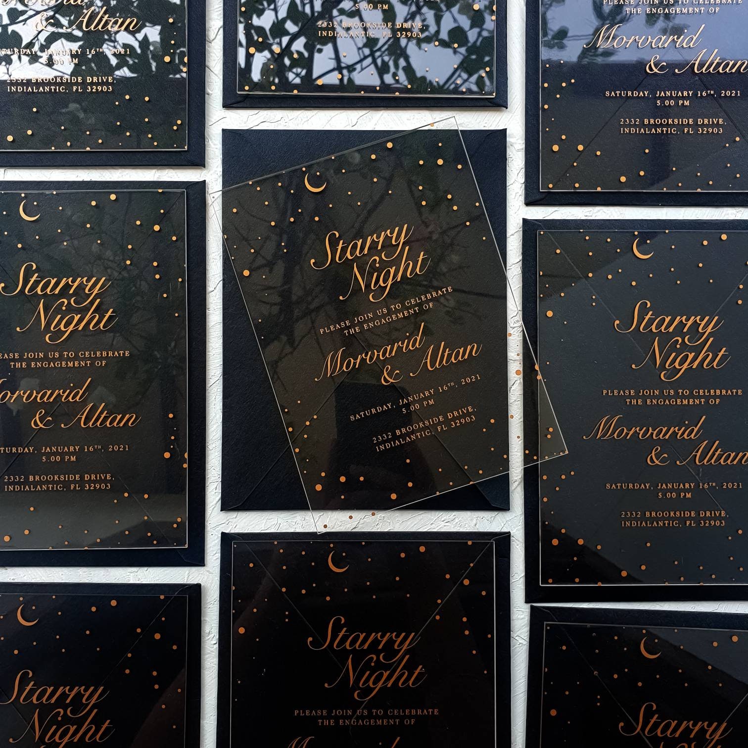 Starry Night Theme Acrylic Wedding Invitation With Envelope - Etsy