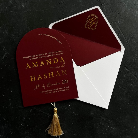 Arch Shaped Wedding Invitation Modern Invitation Jewel Tone | Etsy
