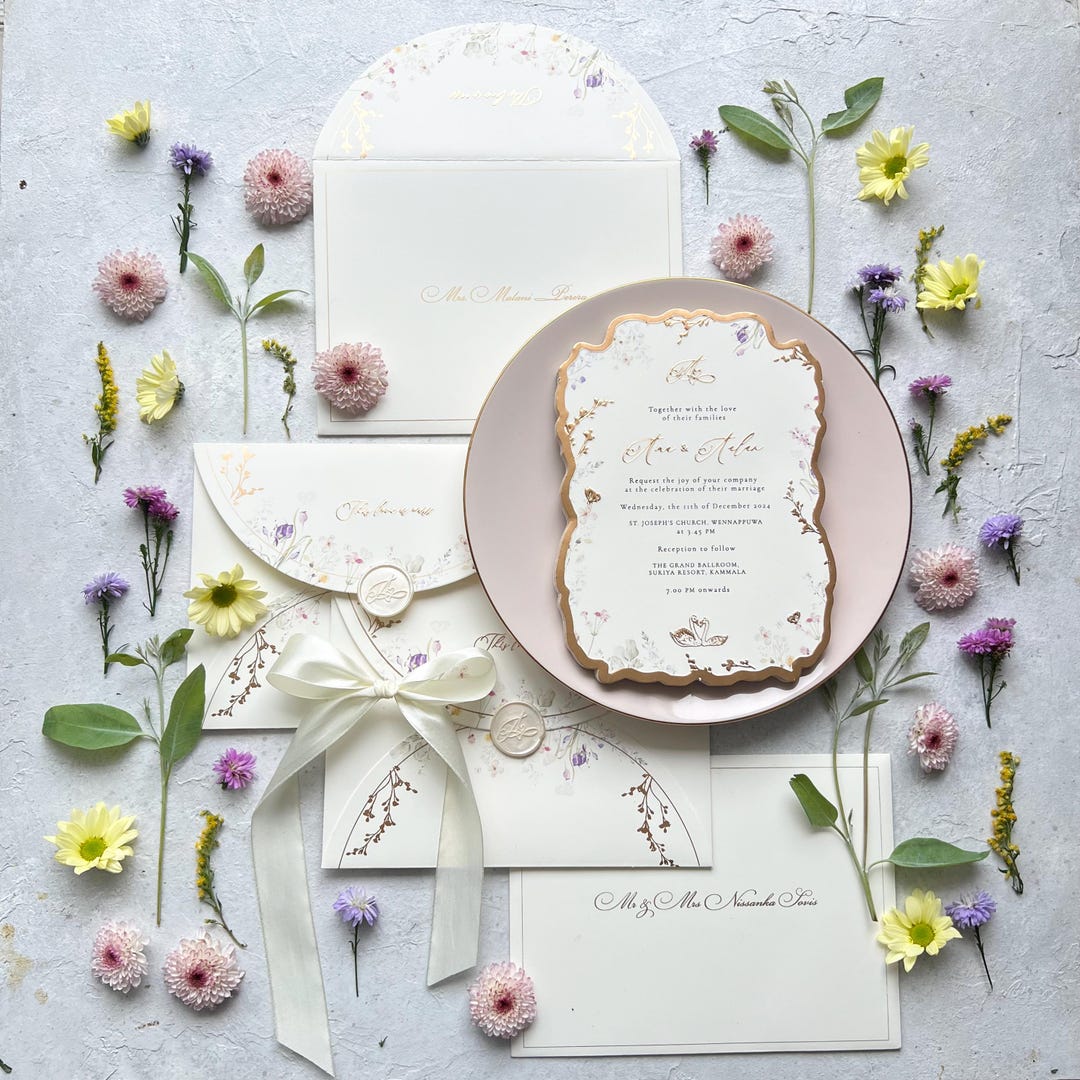 0017 | Luxury Gold Foil Wedding Invitation | Soft Floral Romantic ...
