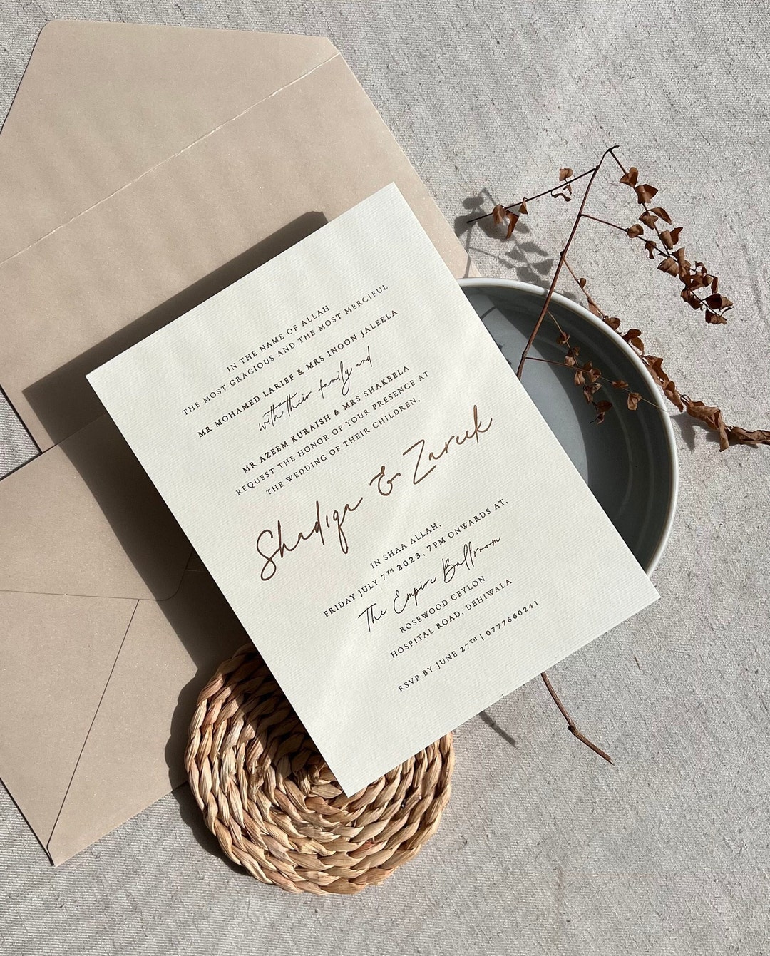 Ivory Cardstock Wedding Invitation Modern Invitation Minimal and ...