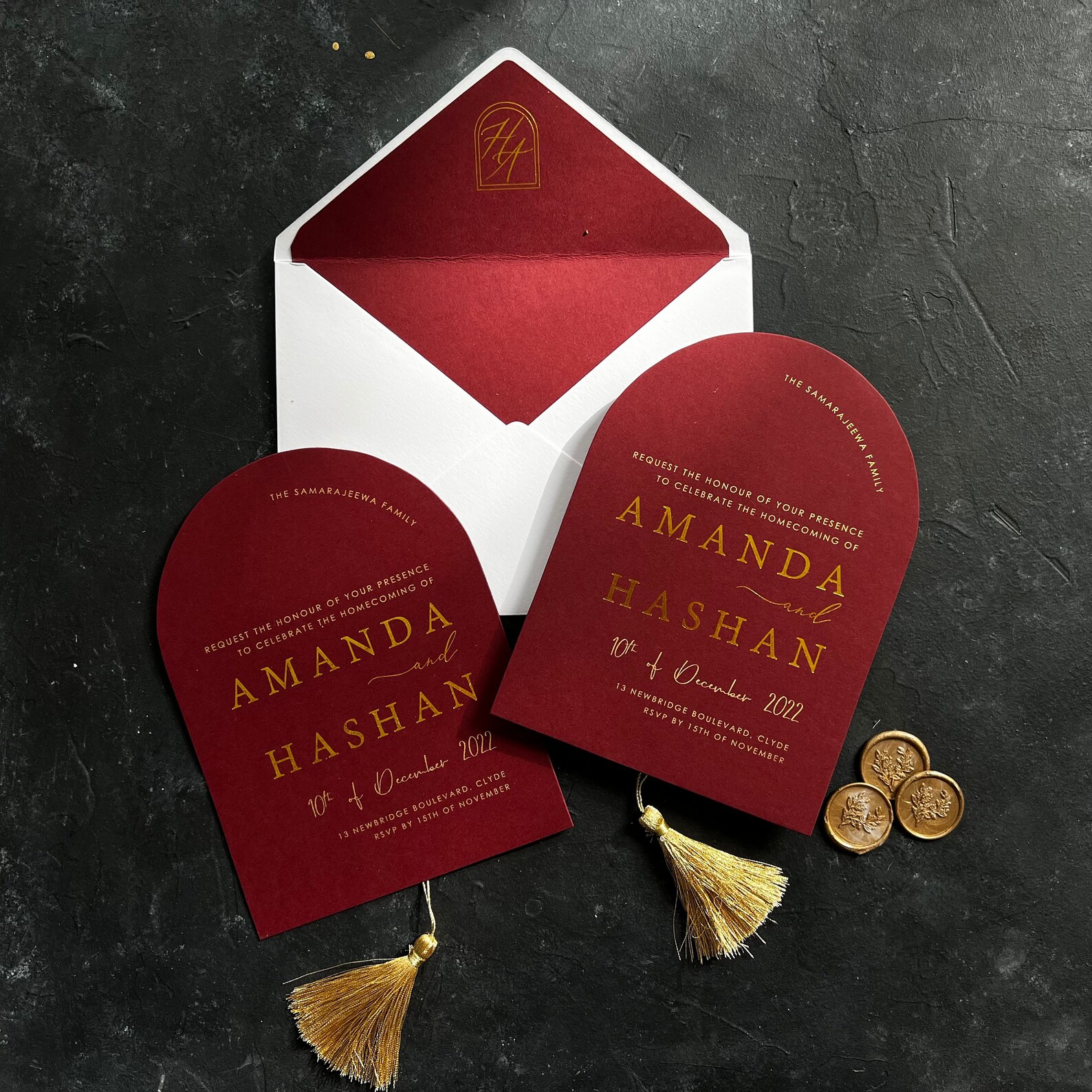 Arch Wedding Invitation: Modern Gold Foil Print With Tassel - Etsy