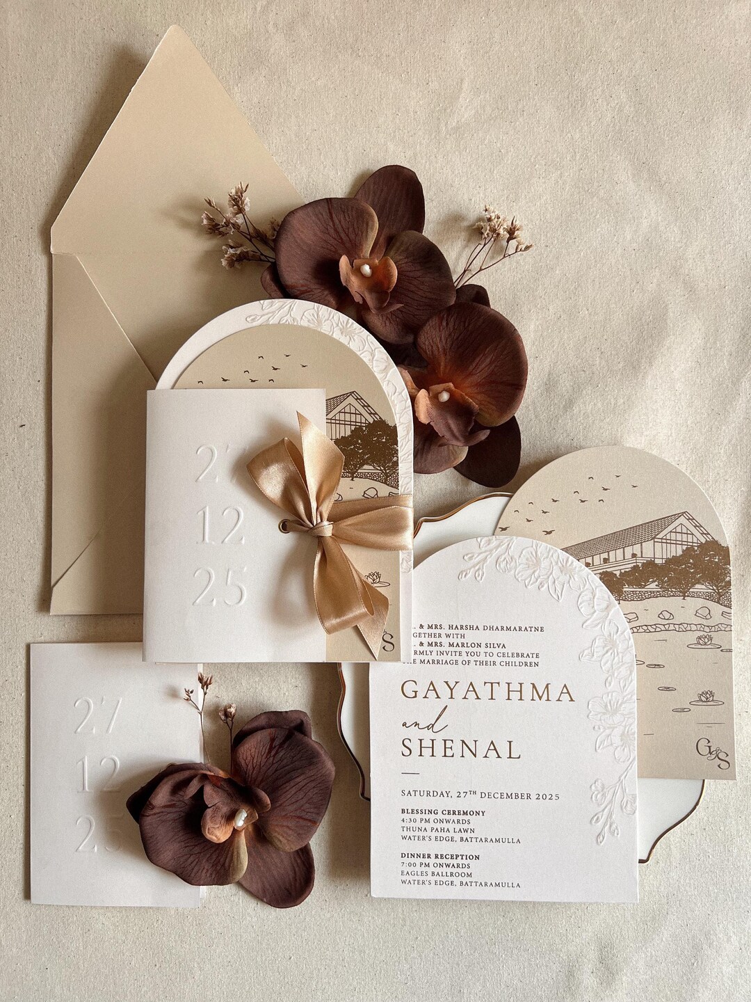 Neutral Blind Embossed Wedding Invitation | Arch Minimal Wedding Invite ...