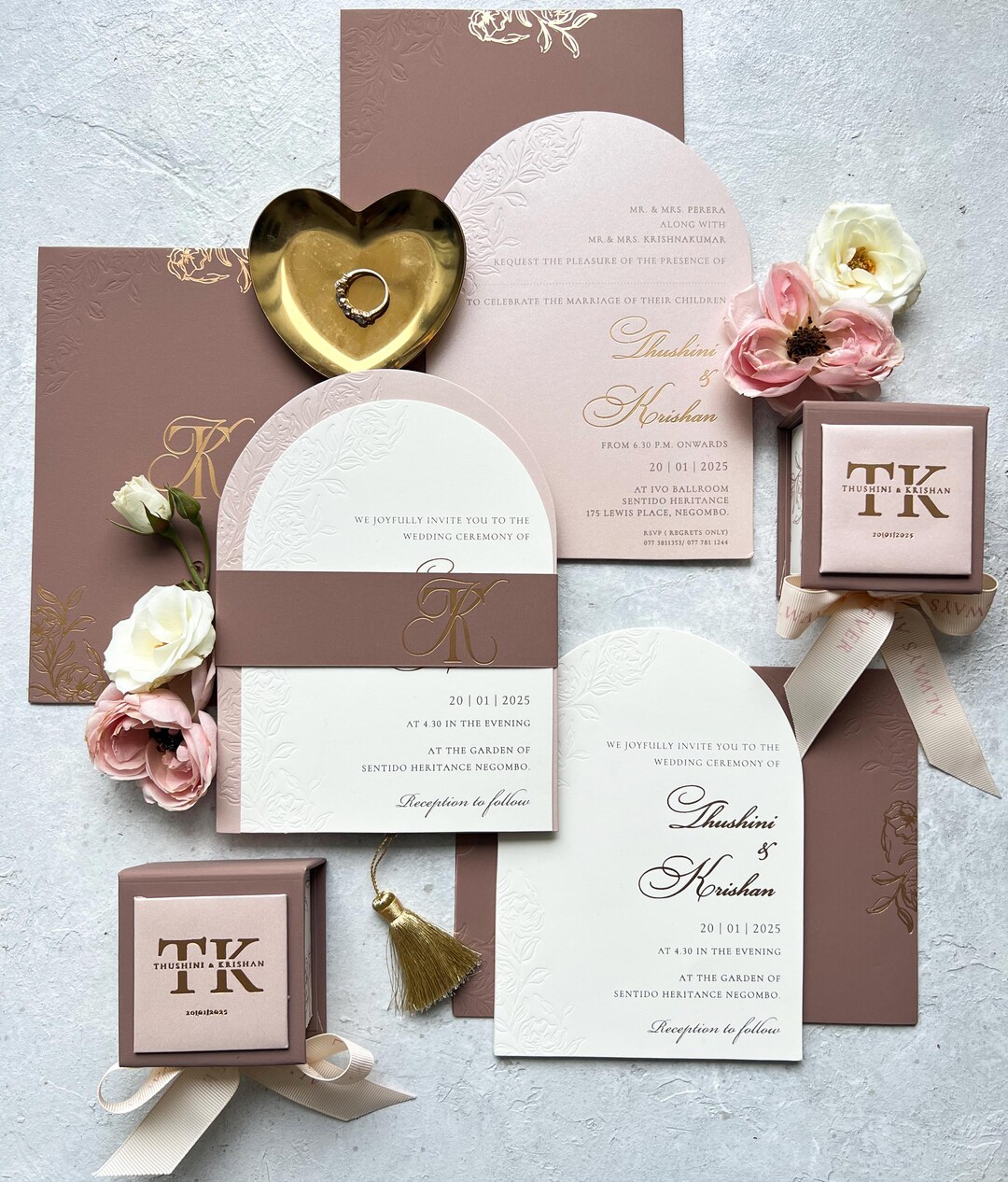 Mocha Mousse Wedding Invitation: Elegant Arch With Tassel - Etsy