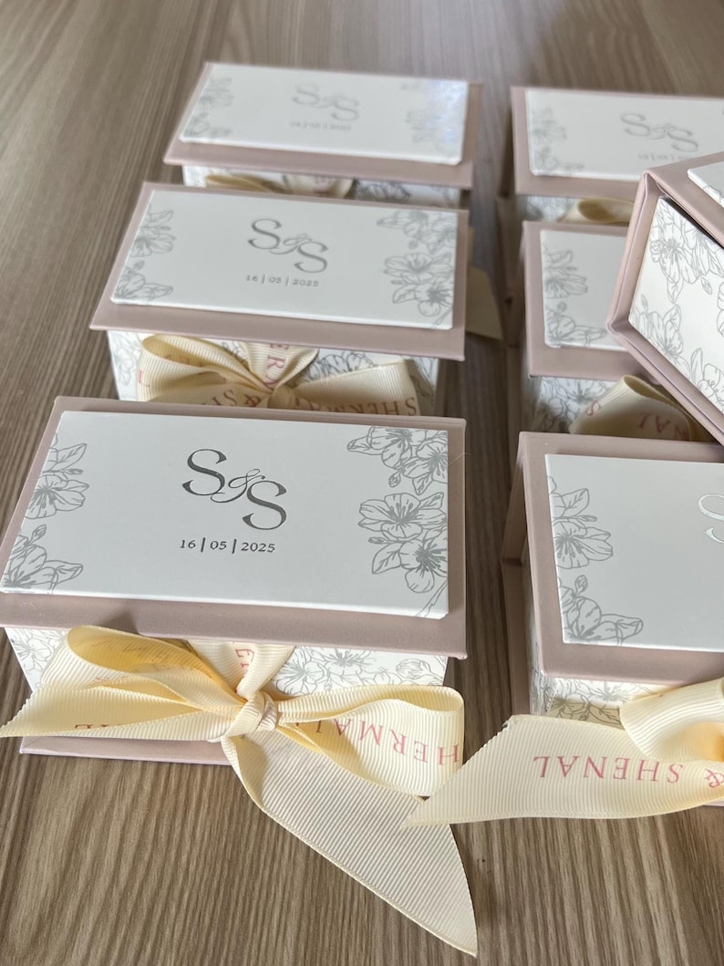 Custom Wedding Favor Box: Personalized Ribbon, Foil Print - Etsy