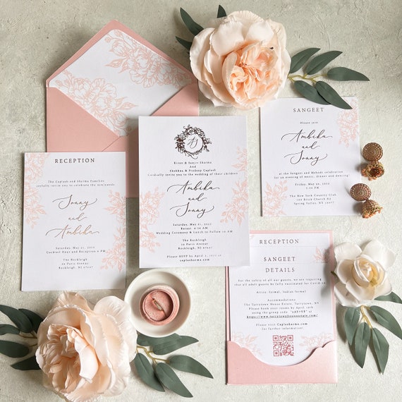 Indian Wedding Invitation / Pink and Pastel Colors / Hindu - Etsy