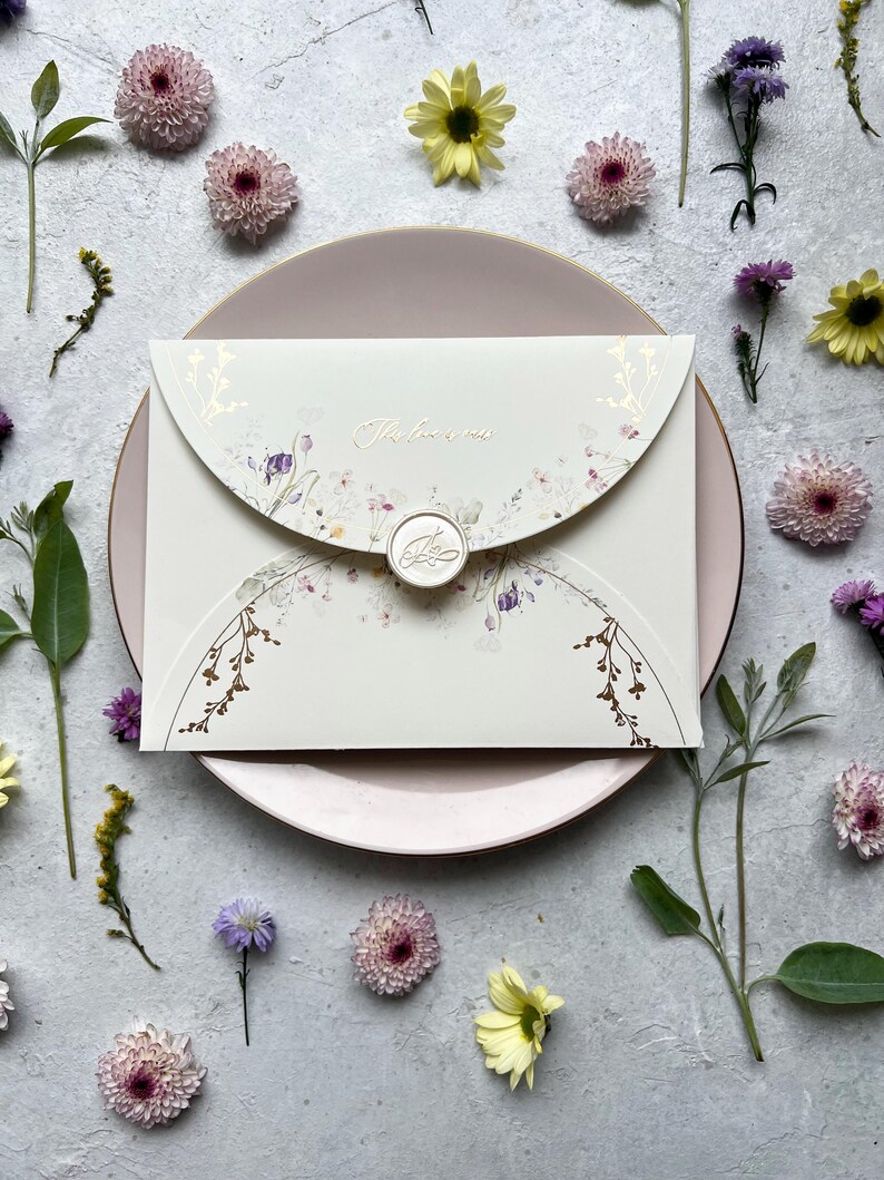 0017 | Luxury Gold Foil Wedding Invitation | Soft Floral Romantic ...