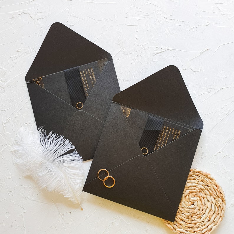 Unique Black Acrylic Invitation With Gold Print Envelope Black Autumn ...