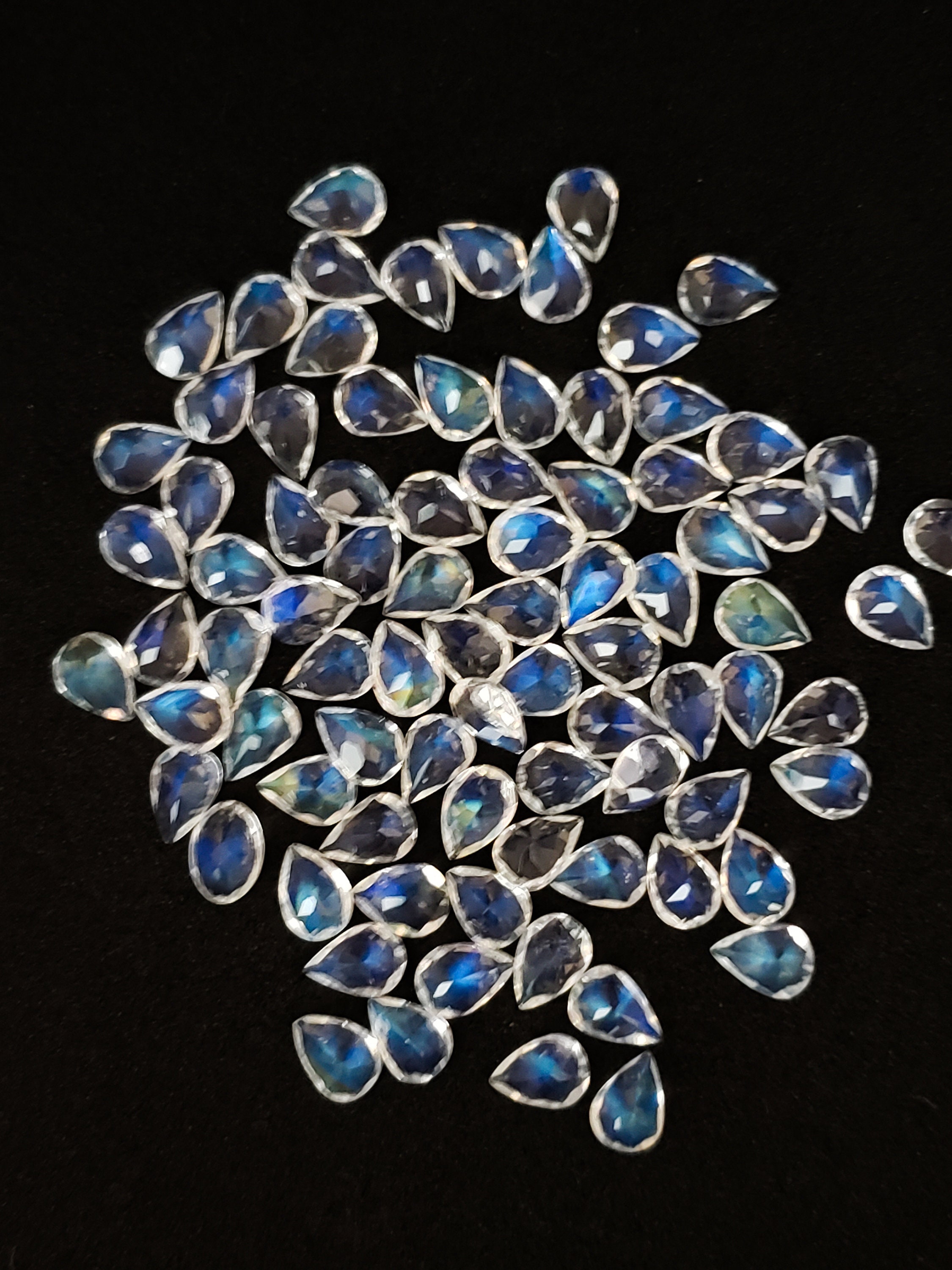 Natural RAINBOW MOONSTONE 4x3/5x3/5x4/6x4/7x5 Mm Pear Faceted, Blue ...
