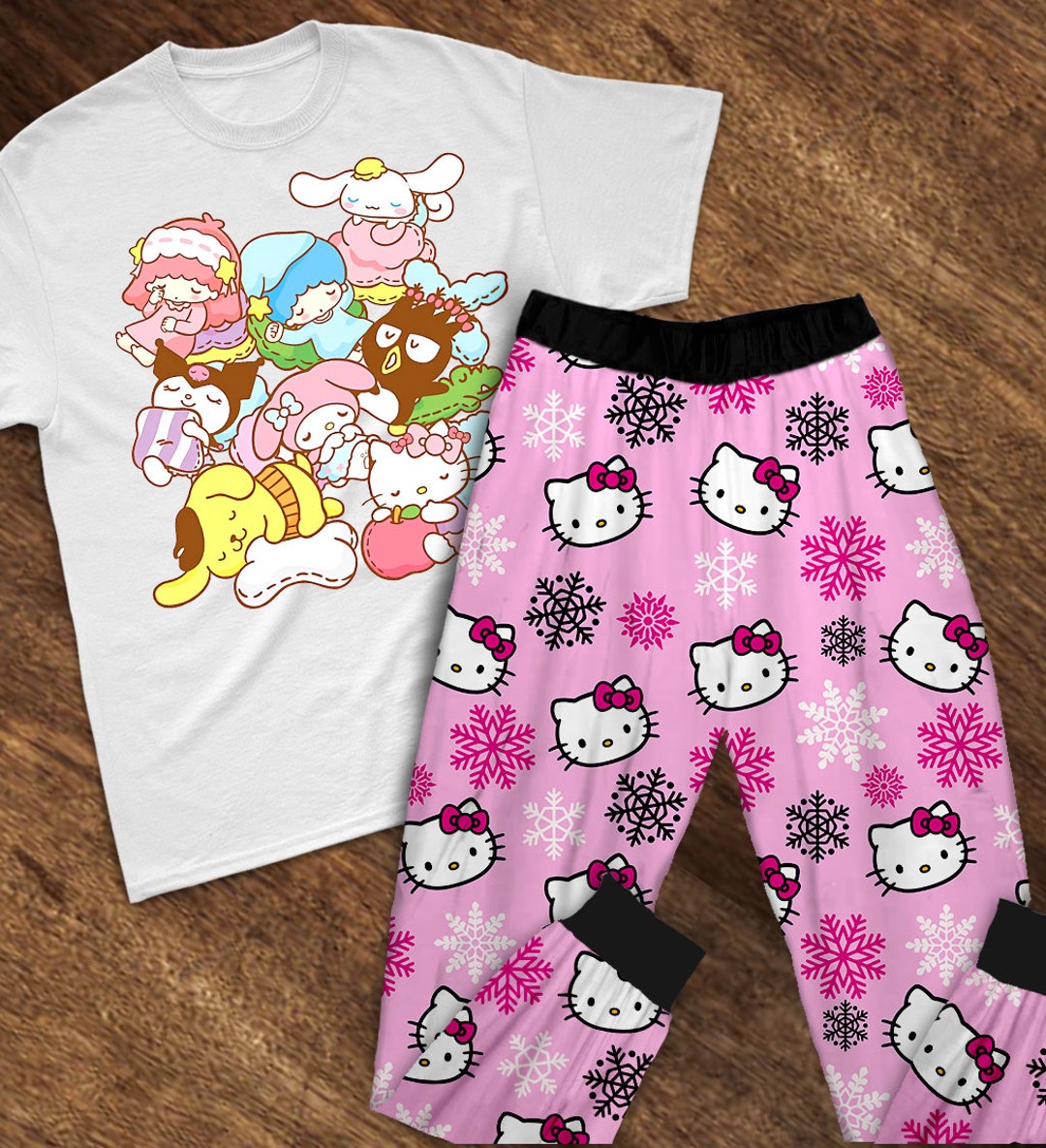 Cat Christmas Pajamas Set Hello Cat Christmas Pjs Cute Cat - Etsy