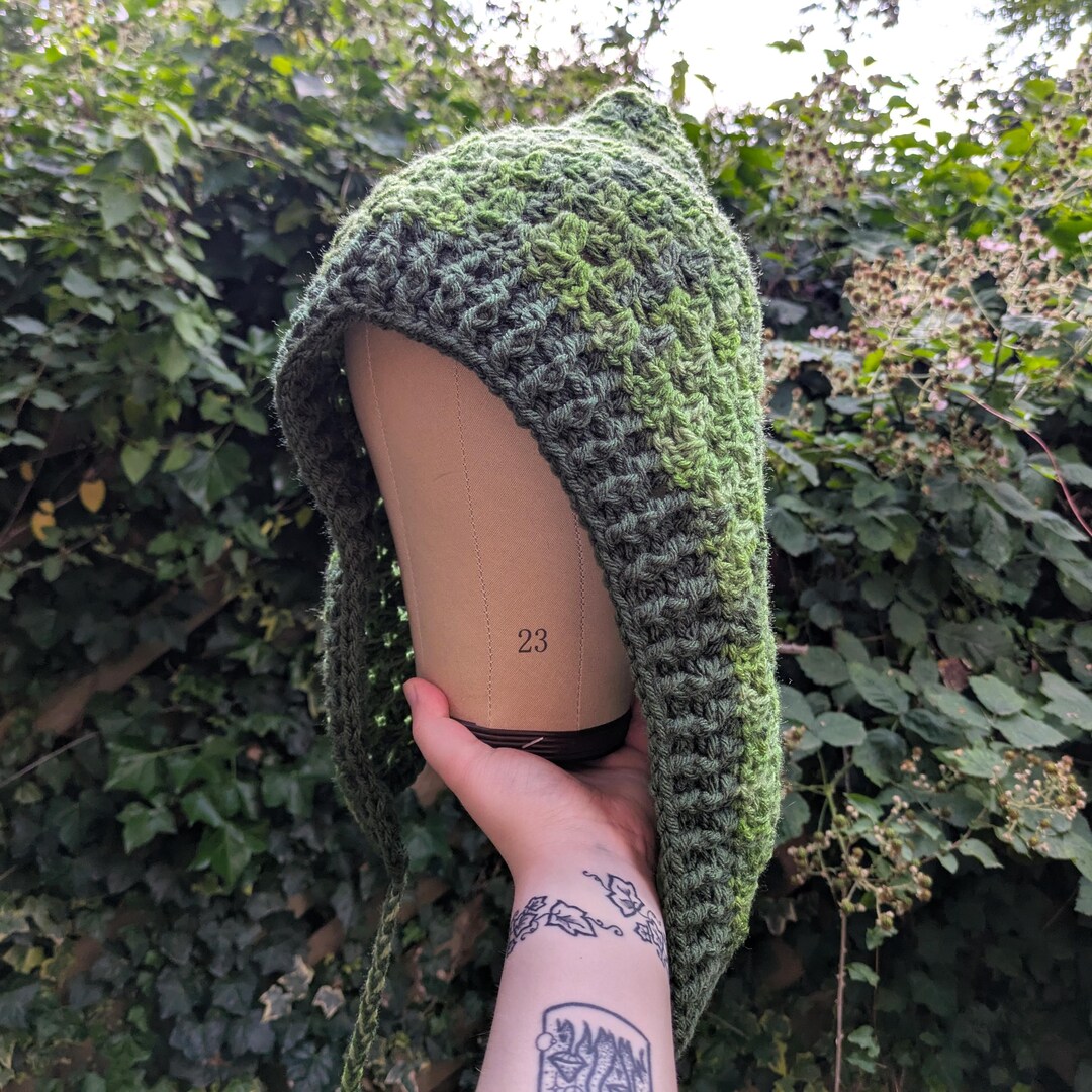 Green Druid Hood | Hat Crocheted Crochet Yarn Hand Made Handmade ...