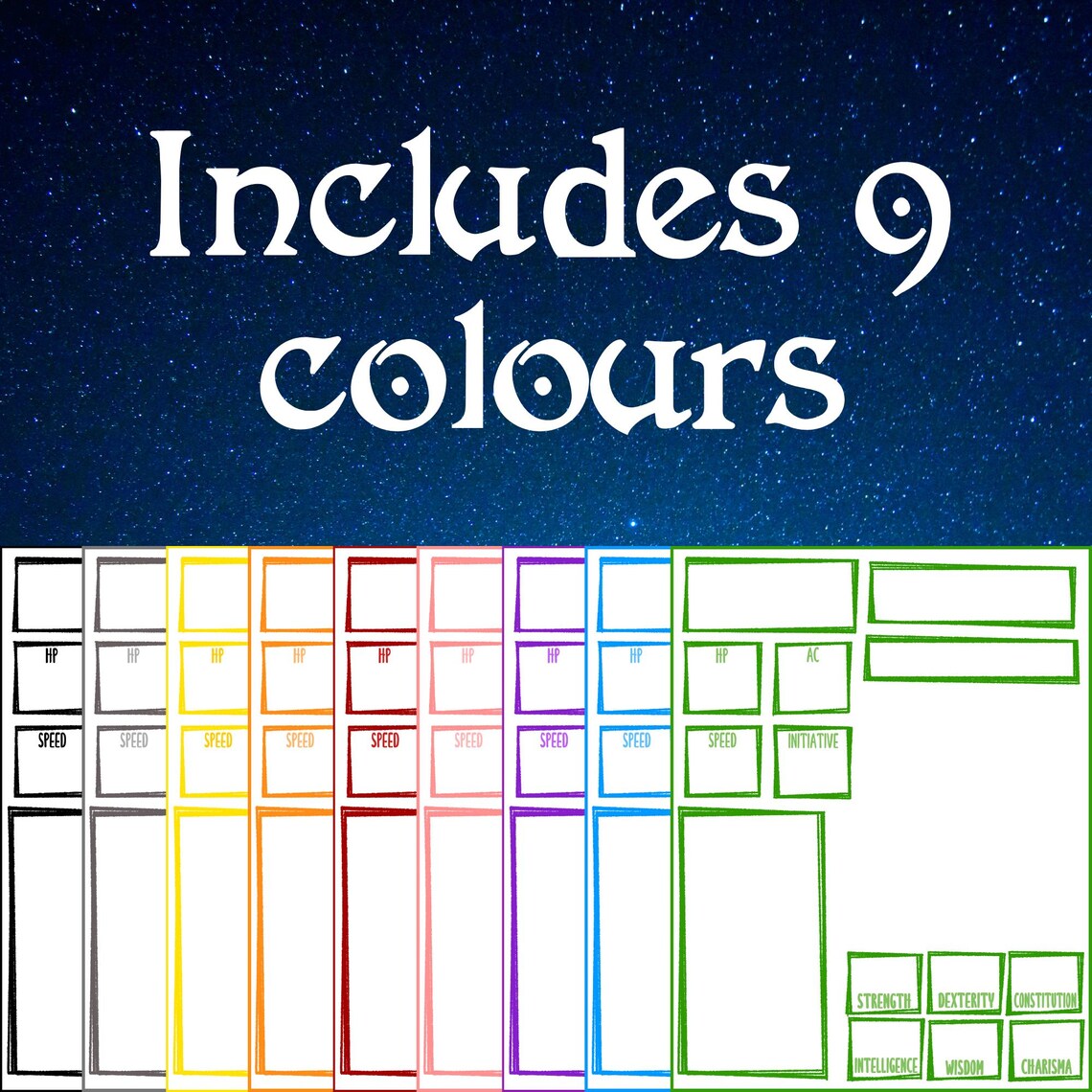 Printable PDF D&D Character Sheet Front Cover 9 Colours Customisable ...