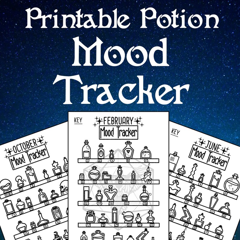 Mood Tracker Potion Bottles Printable PDF Monthly Diary Tracker Journal ...