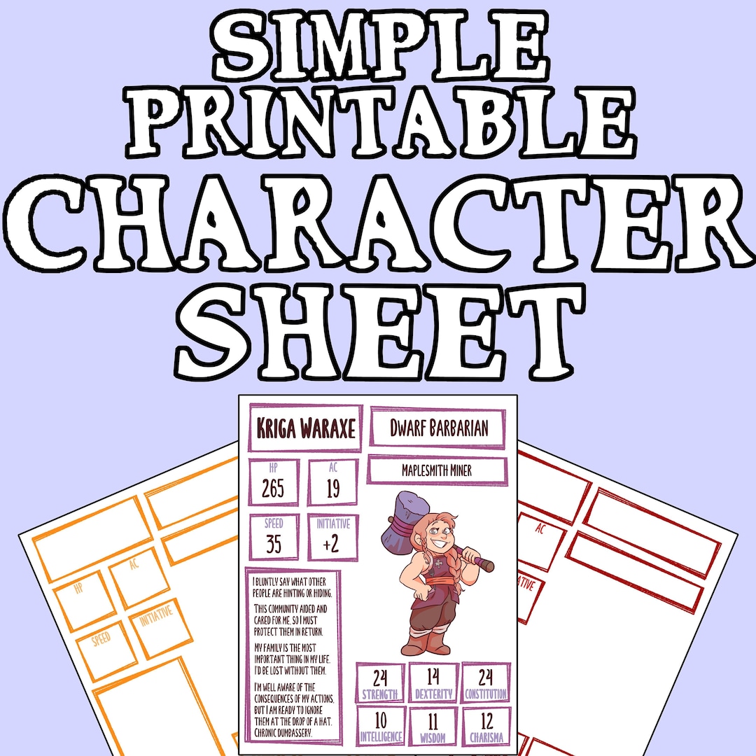 Printable PDF D&D Character Sheet Front Cover 9 Colours Customisable ...