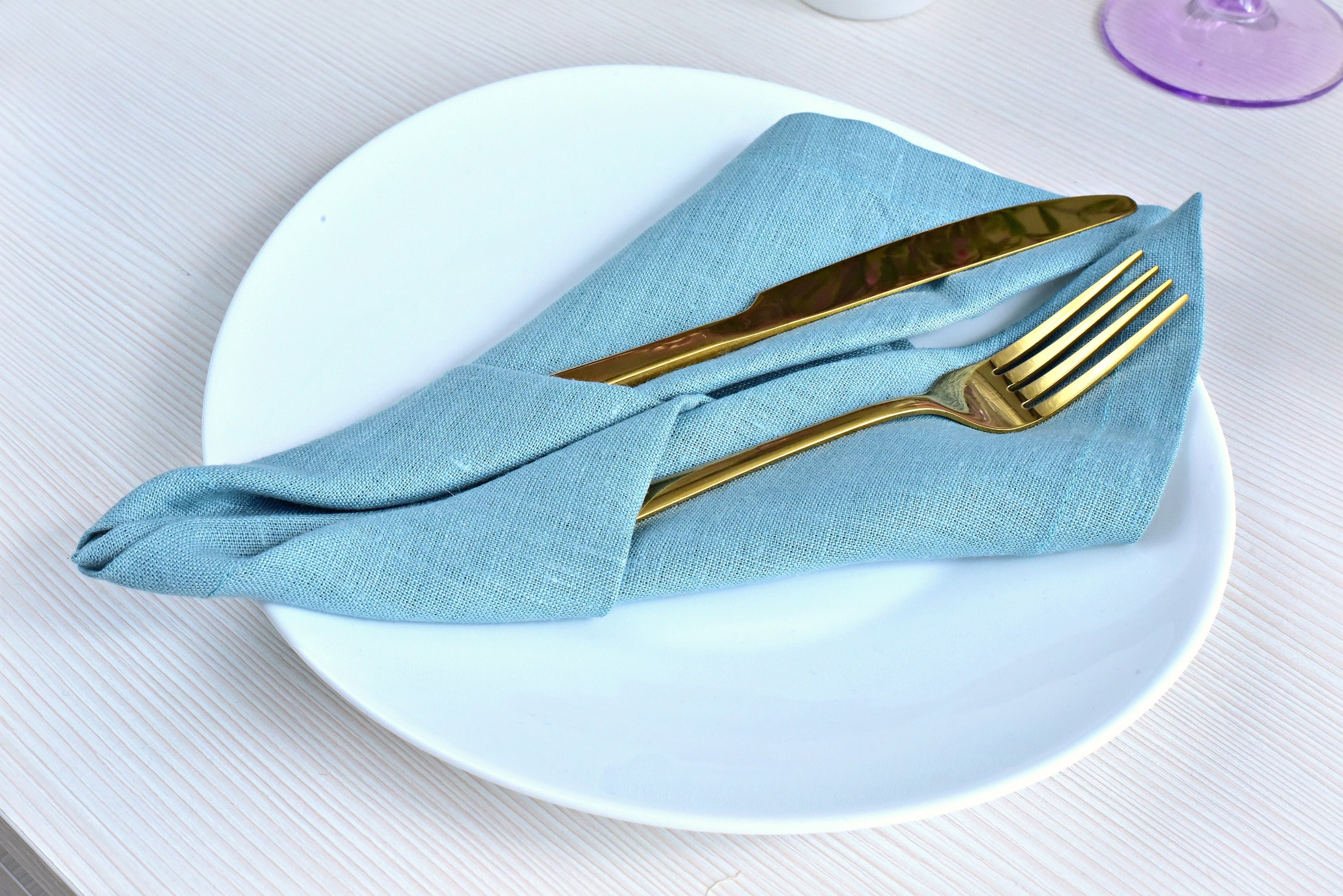 Light Turquoise Linen Napkins, Natural Linen Napkin Set, Wedding ...
