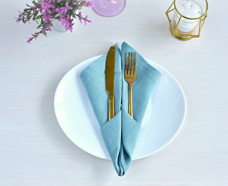 Light Turquoise Linen Napkins, Natural Linen Napkin Set, Wedding ...