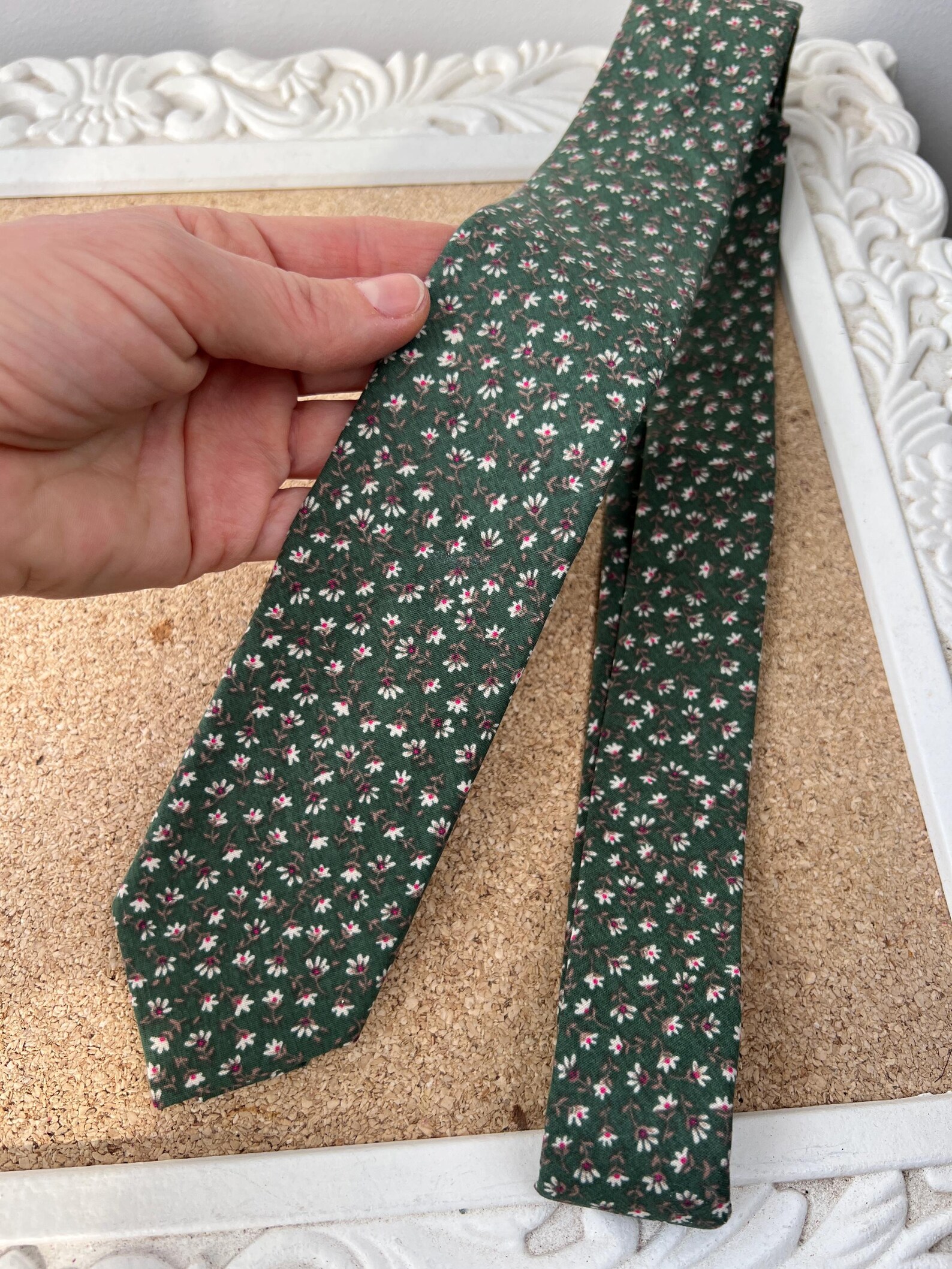 Dark Green Wedding Floral Tie, Groomsmen Necktie, Groom Gift, Floral ...