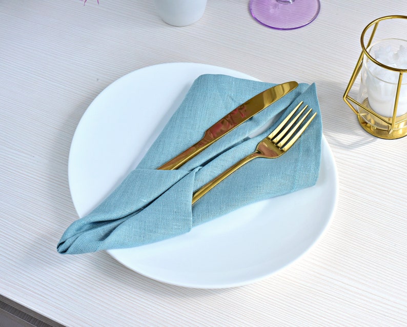 Light Turquoise Linen Napkins, Natural Linen Napkin Set, Wedding ...