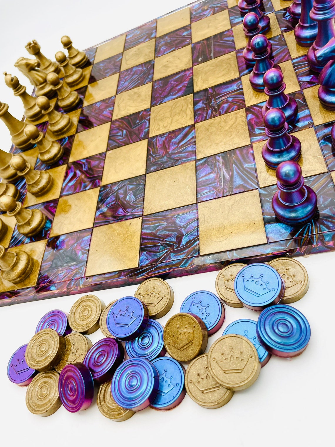 Color Shifting Velvet Chess and Checker Set: 12.5" Resin Board - Etsy