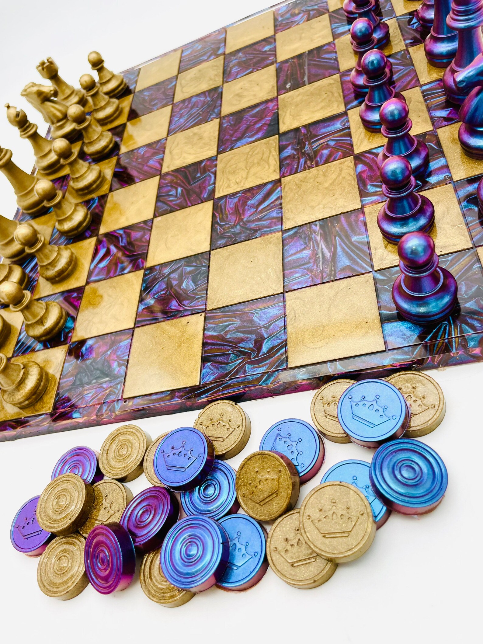 Ready to Ship Velvet Color Shifting Chess and Checker Set - Etsy