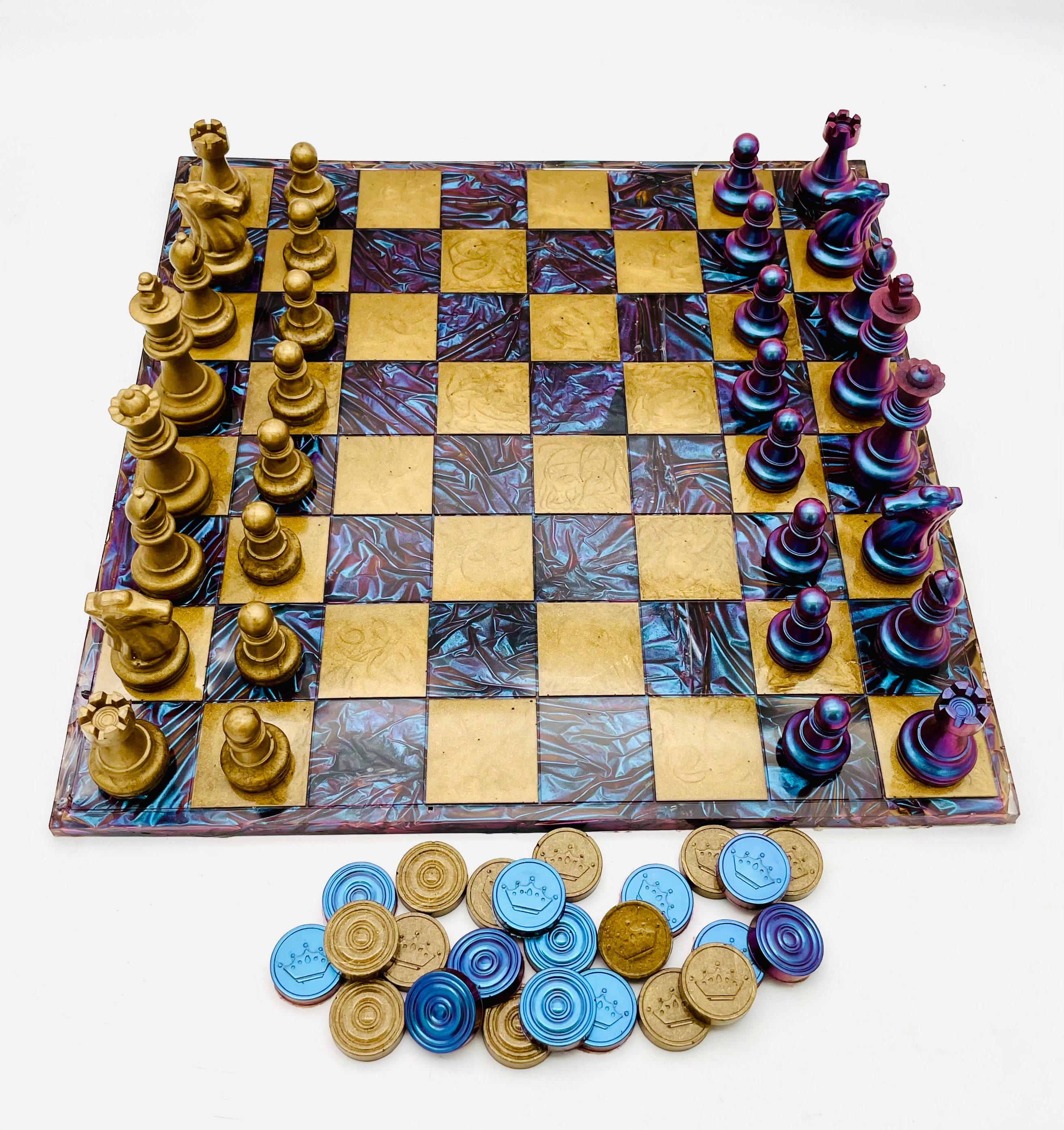Color Shifting Velvet Chess and Checker Set: 12.5" Resin Board - Etsy