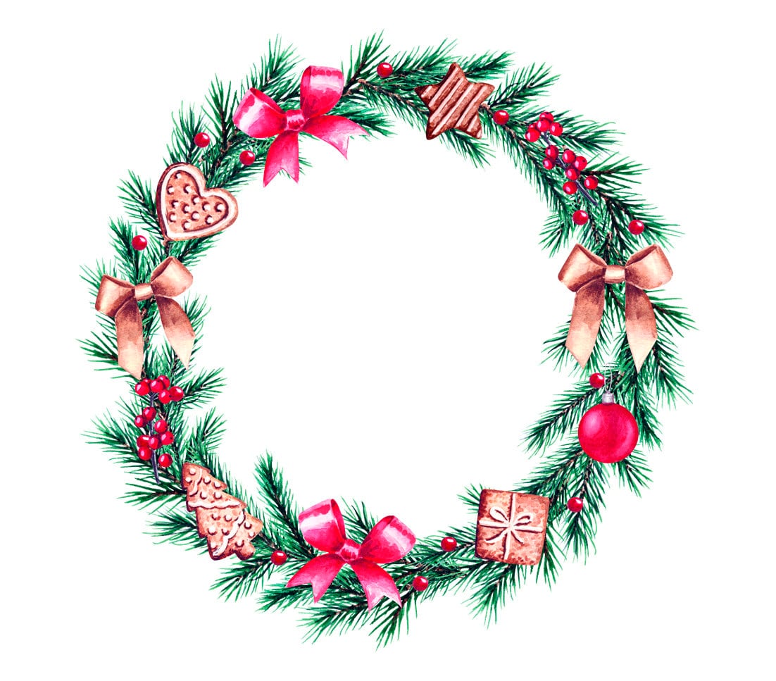 Watercolor Christmas Wreath Clipart Winter Holiday PNG | Etsy