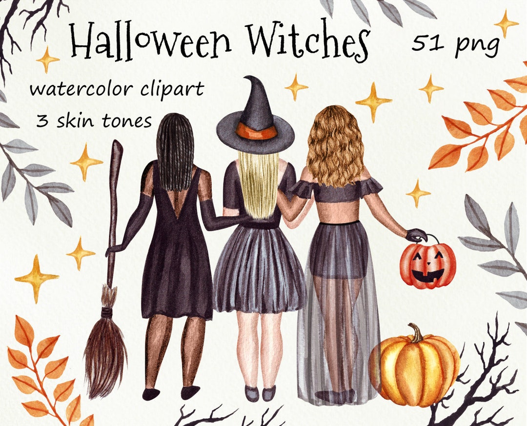 Halloween Witches Watercolor Clipart. Girls Character Creator Digital ...