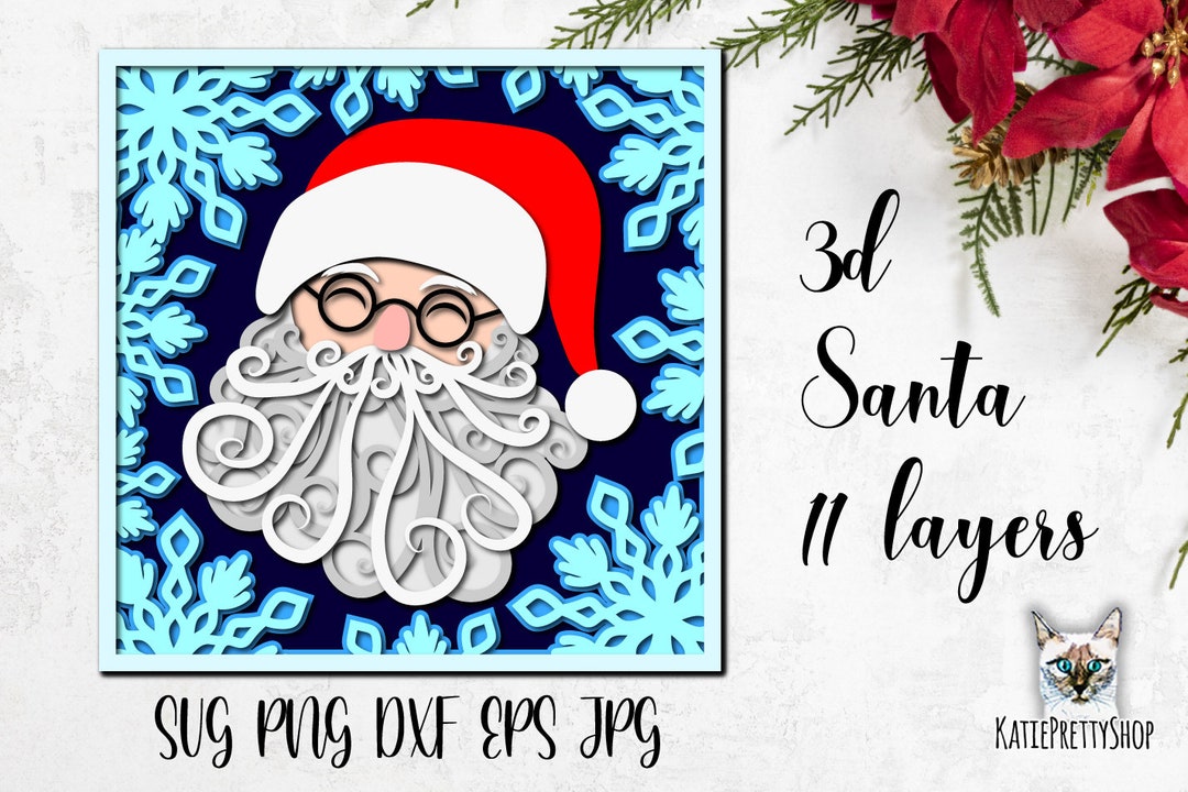 3D Santa Paper Cut SVG, Christmas Layered Cut File. Christmas Papercut ...