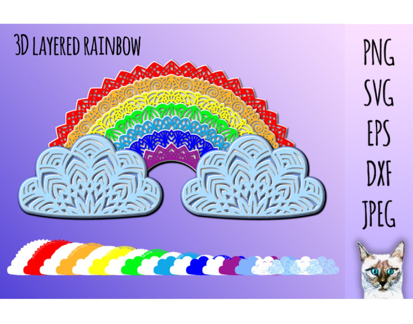 3D Layered Rainbow Mandala SVG, Zentangle Papercut, Multilayered Cut ...