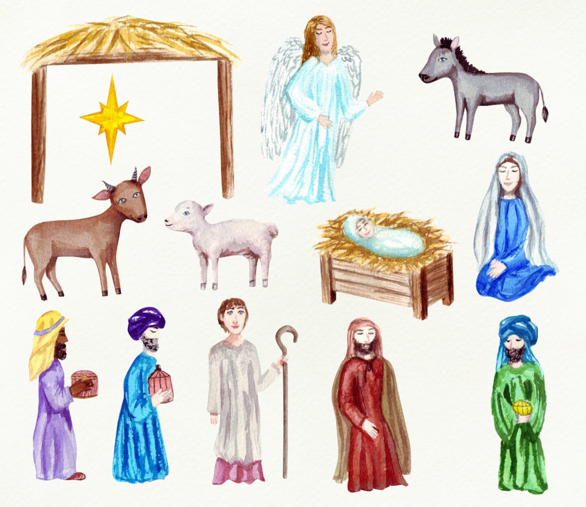 Watercolor Christmas Nativity clipart. Digital png clip art | Etsy