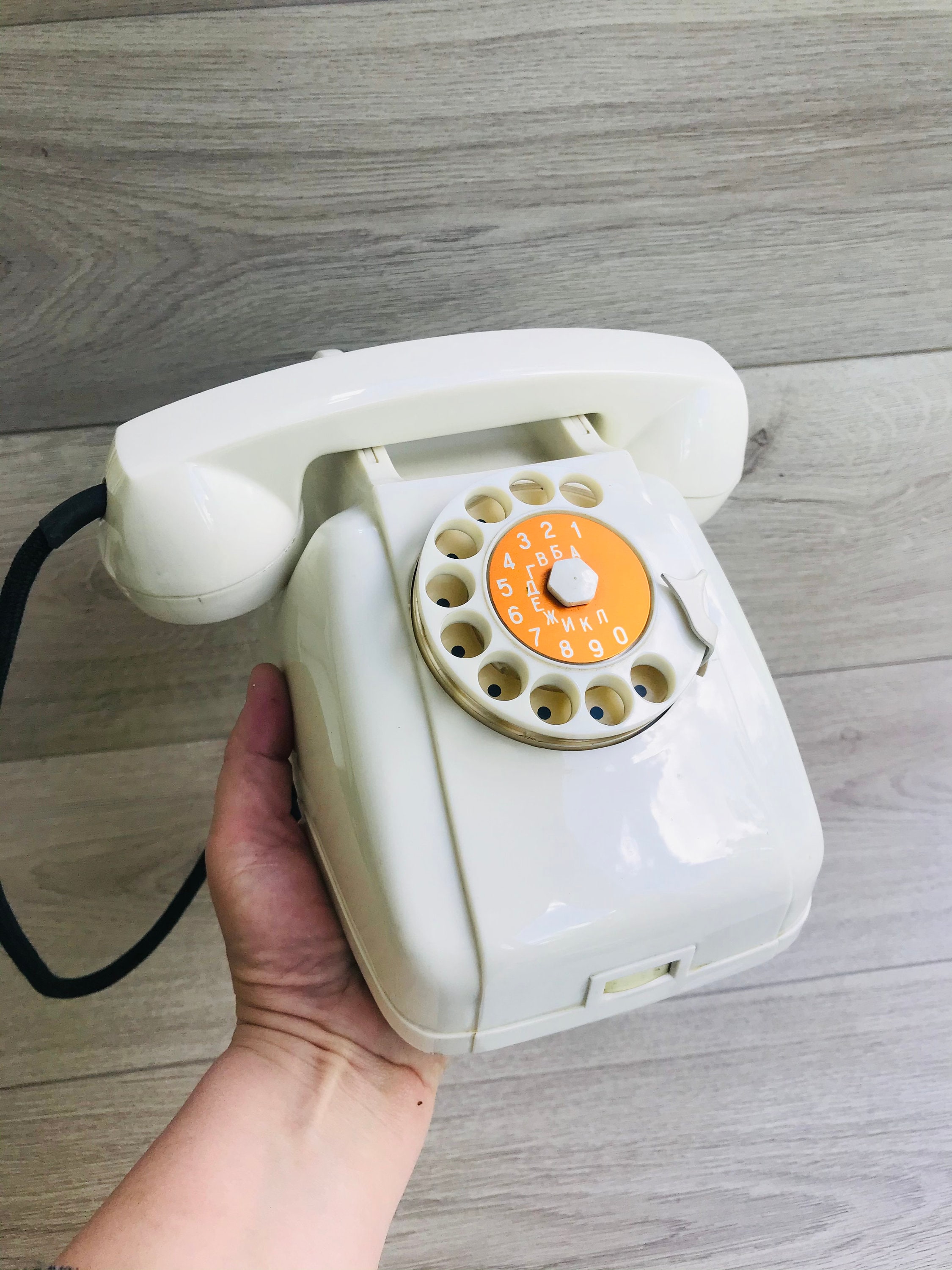 Vintage milky color rotary phone Plastic soviet telephone Desk | Etsy