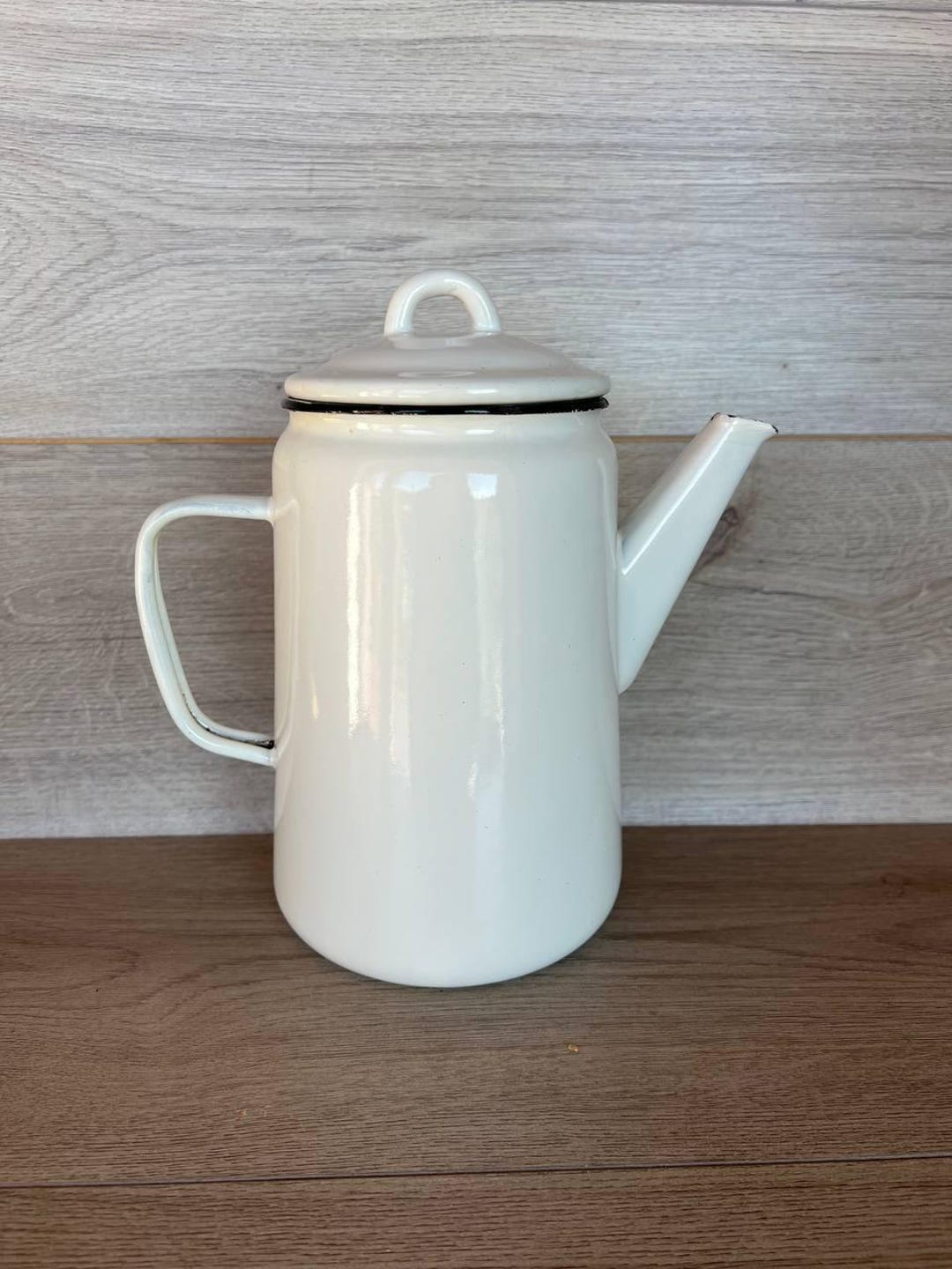 White Enamel Kettle Vintage Enamel Teapot Coffee Pot Enamel Pitcher ...