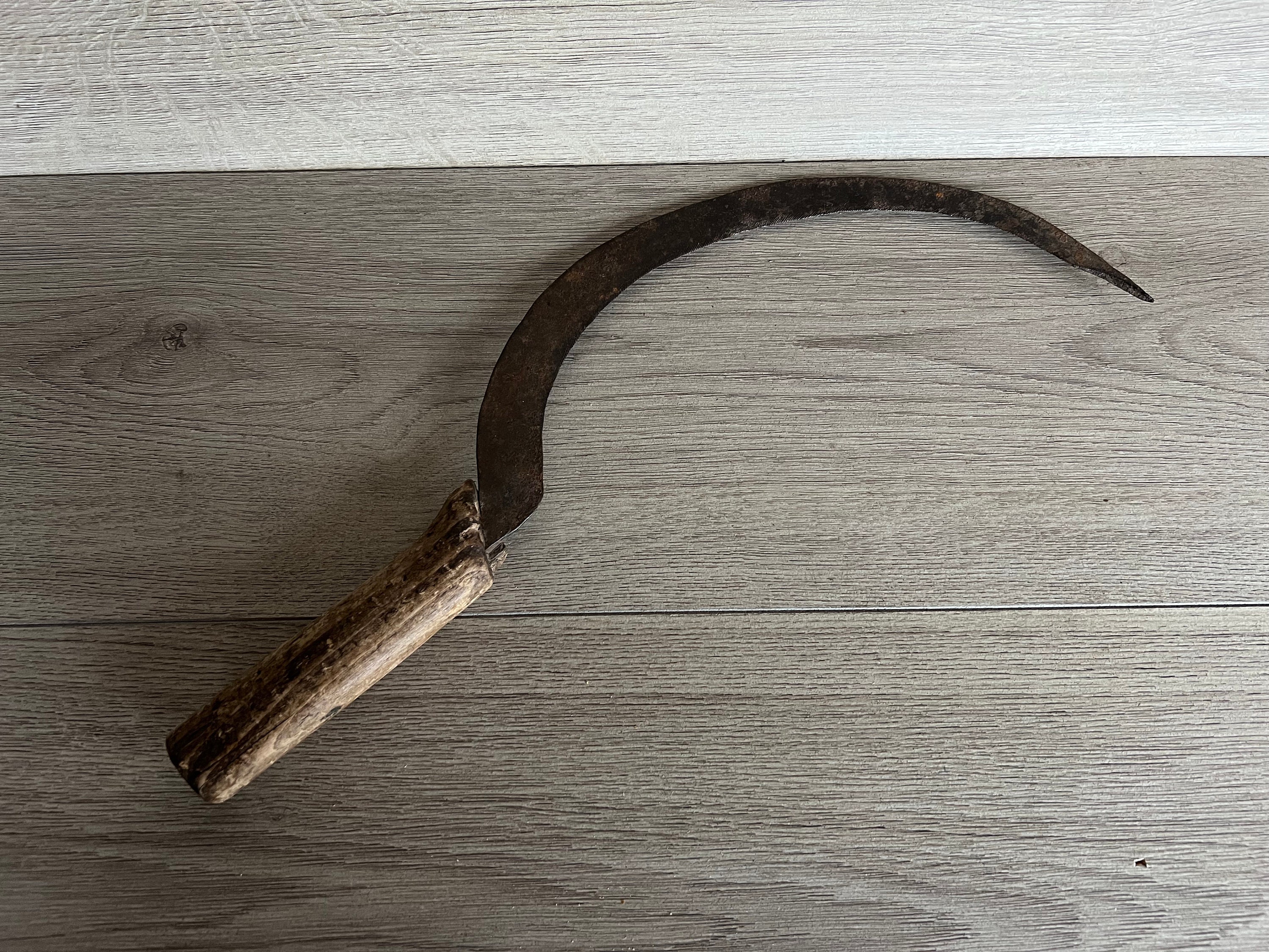 Vintage Old Hand Forged Sickle Rustic Wooden Sickle Antique Hand Garden ...