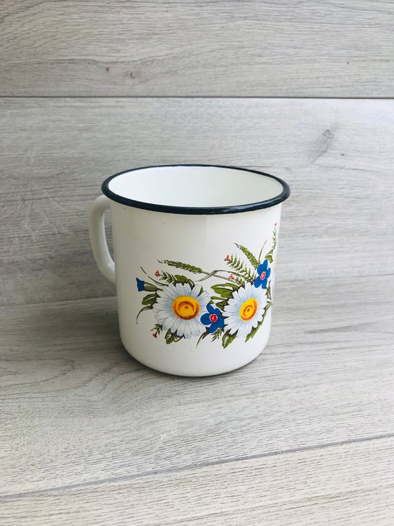 Vintage Big Enamel Mug 1 Liter White Enamel Mug Enamel Large - Etsy