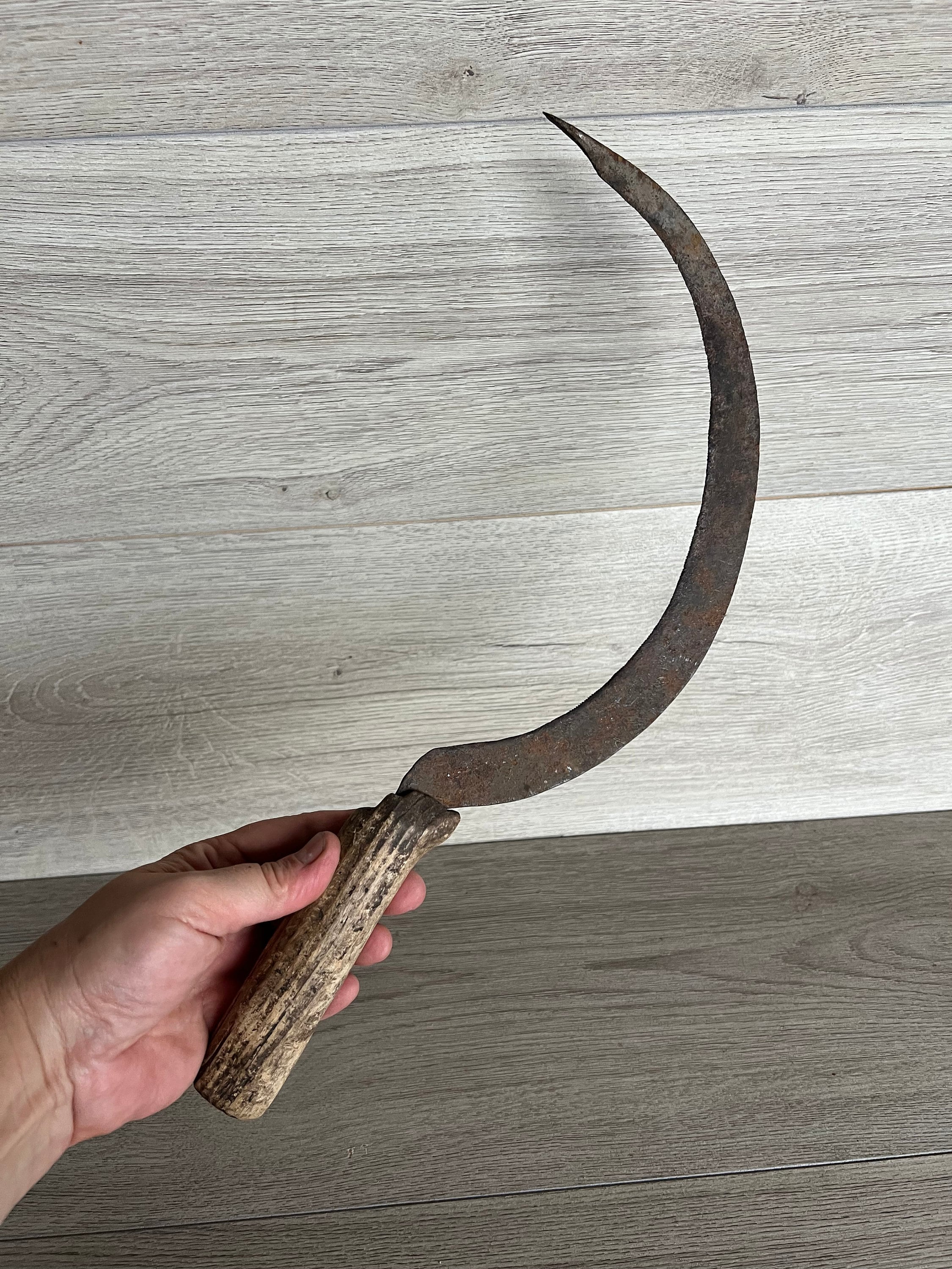 Vintage Old Hand Forged Sickle Rustic Wooden Sickle Antique Hand Garden ...