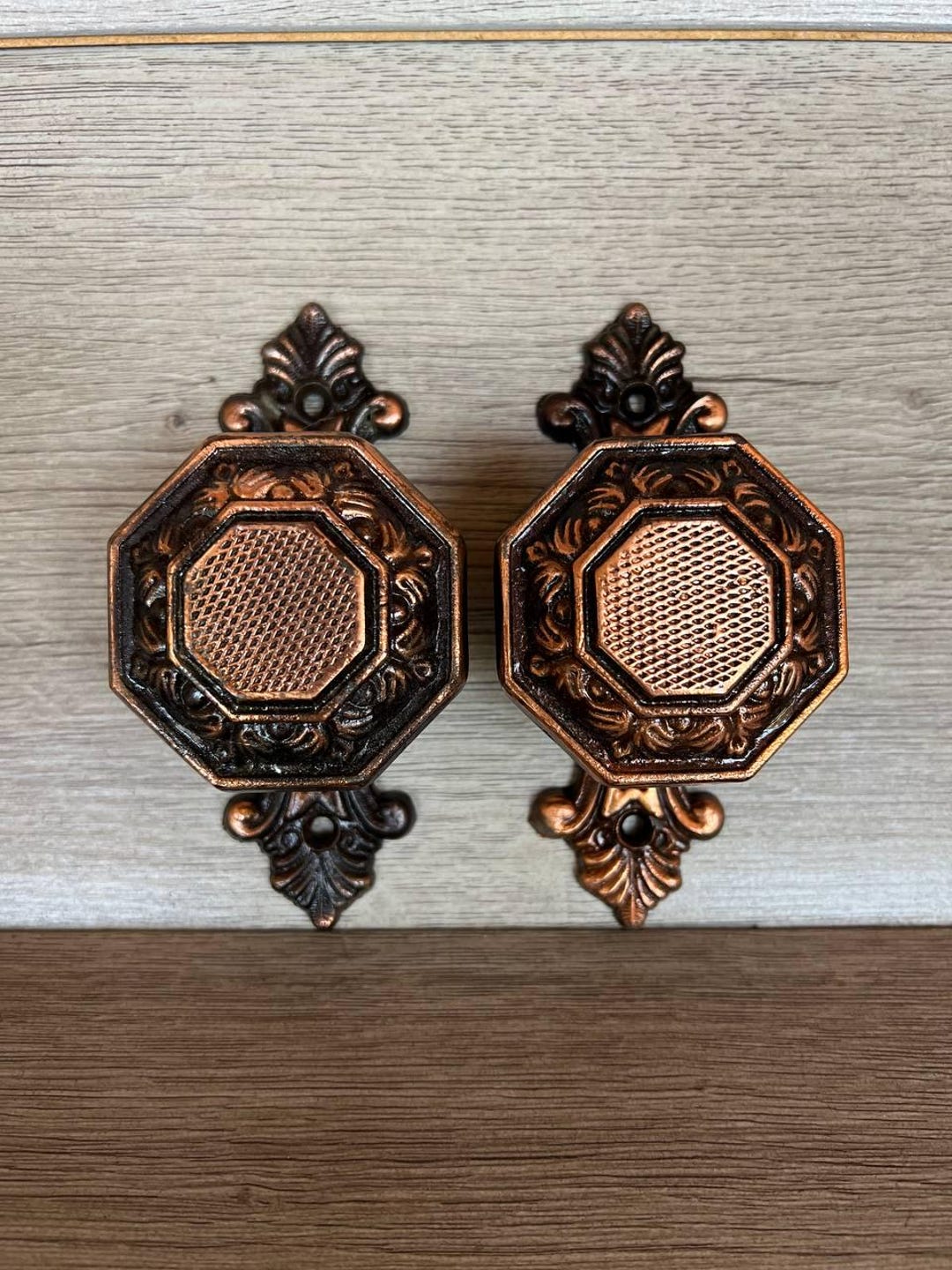 Vintage Metal Door Knob Set: Rustic Brown Carved Handles - Etsy