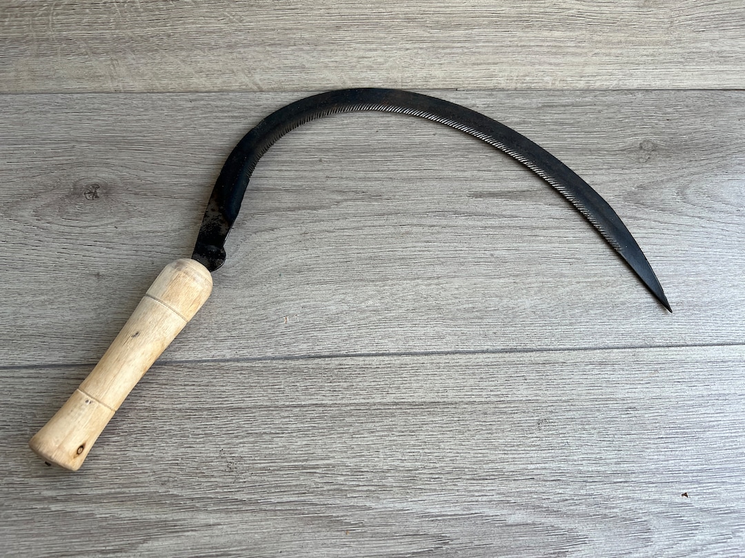 Vintage Old Hand Forged Sickle Rustic Wooden Sickle Antique Hand Garden ...