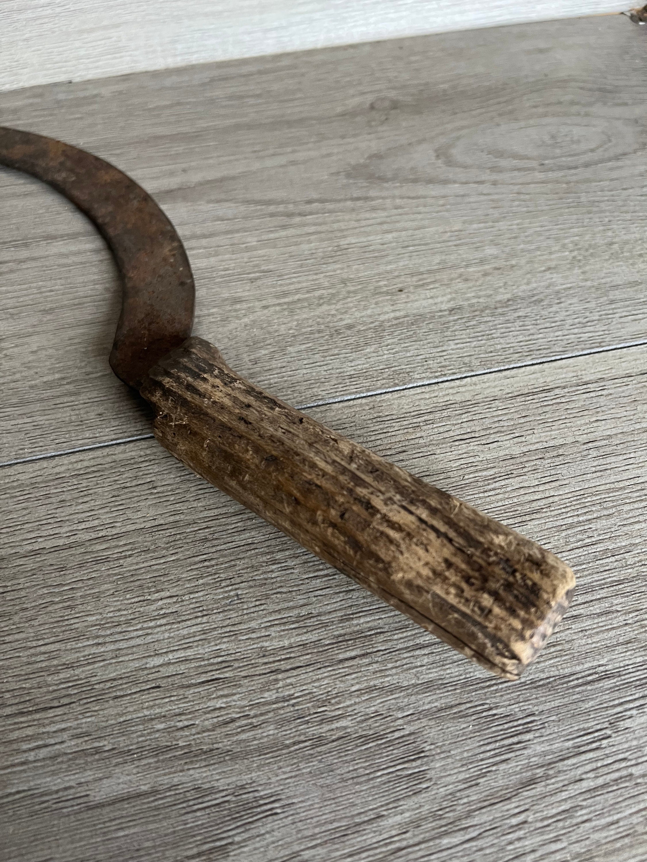Vintage Old Hand Forged Sickle Rustic Wooden Sickle Antique Hand Garden ...