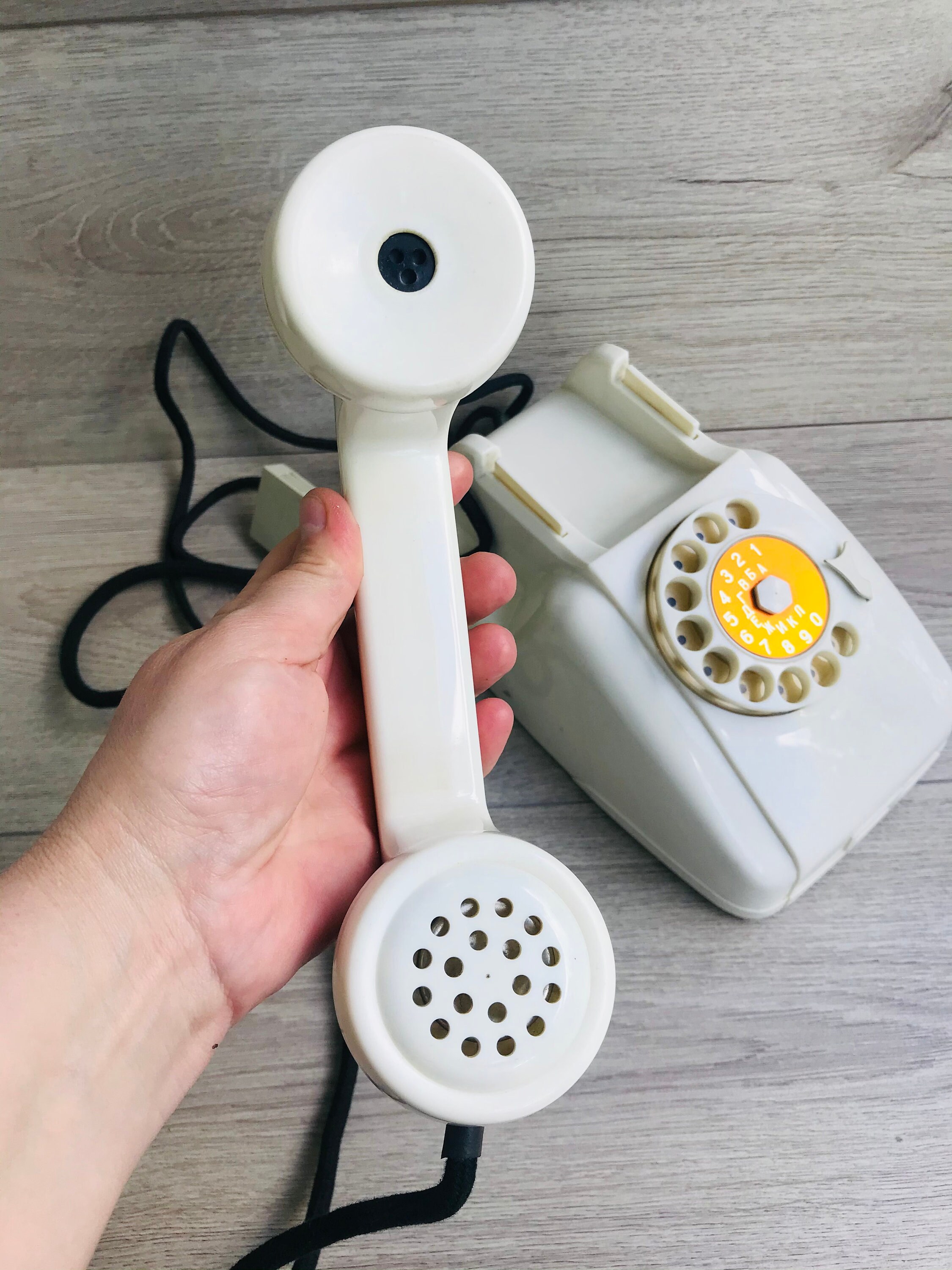 Vintage milky color rotary phone Plastic soviet telephone Desk | Etsy