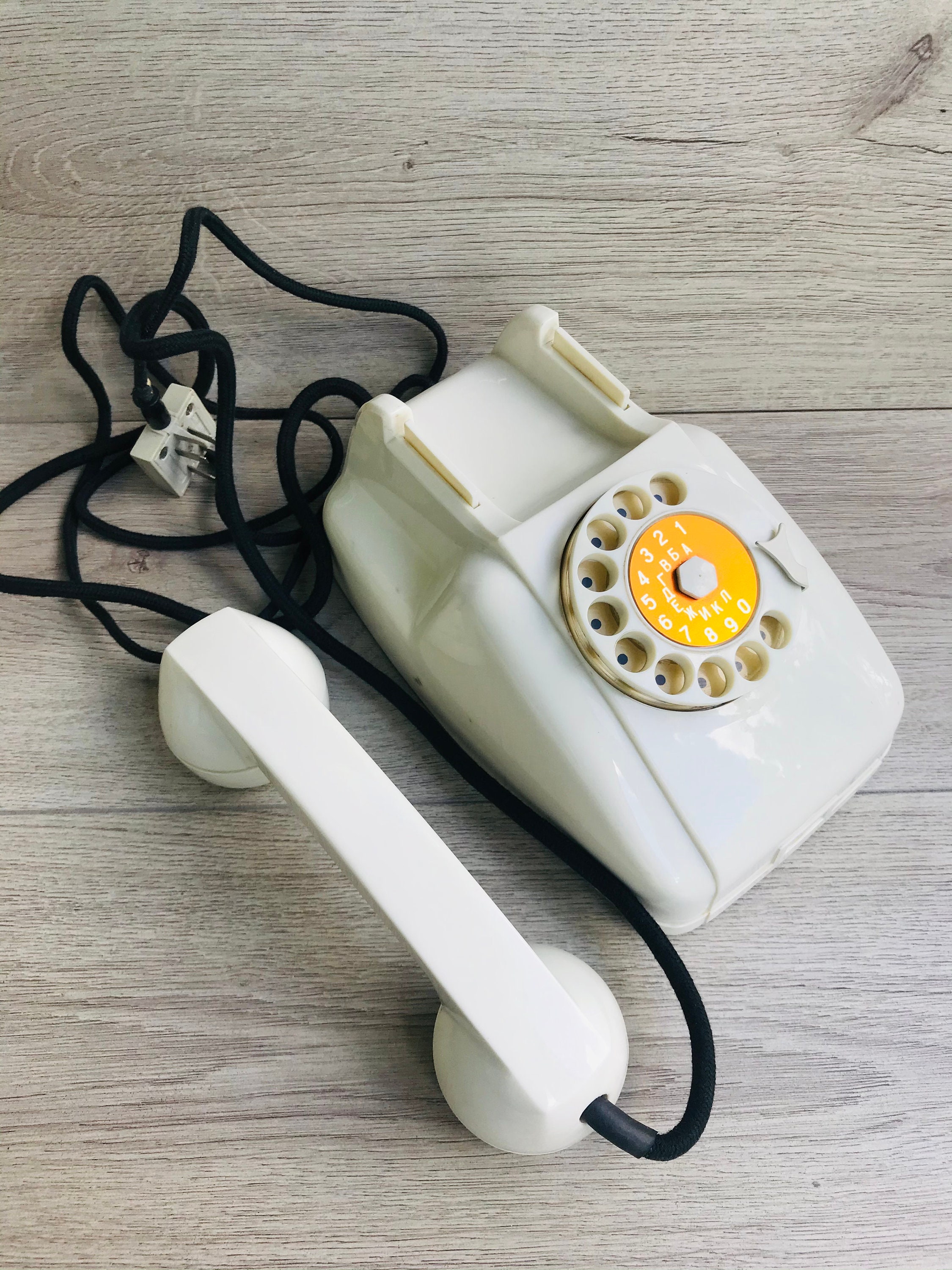 Vintage Milky Color Rotary Phone Plastic Soviet Telephone Desk Retro ...