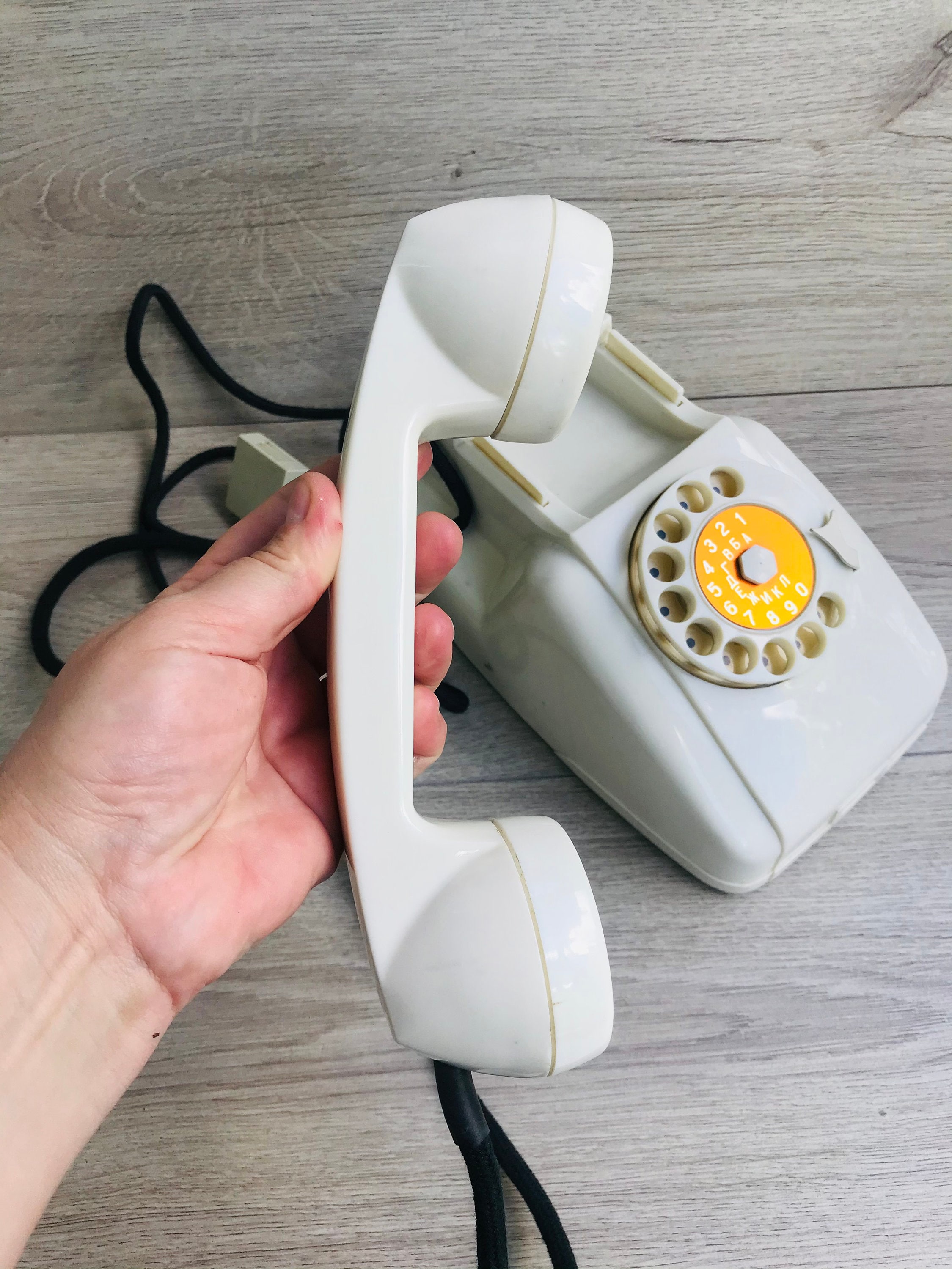 Vintage milky color rotary phone Plastic soviet telephone Desk | Etsy