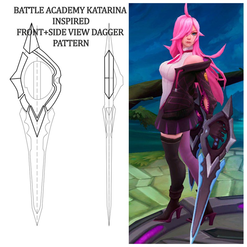 Battle Academy Katarina Inspired Dagger Frontside View Pattern - Etsy