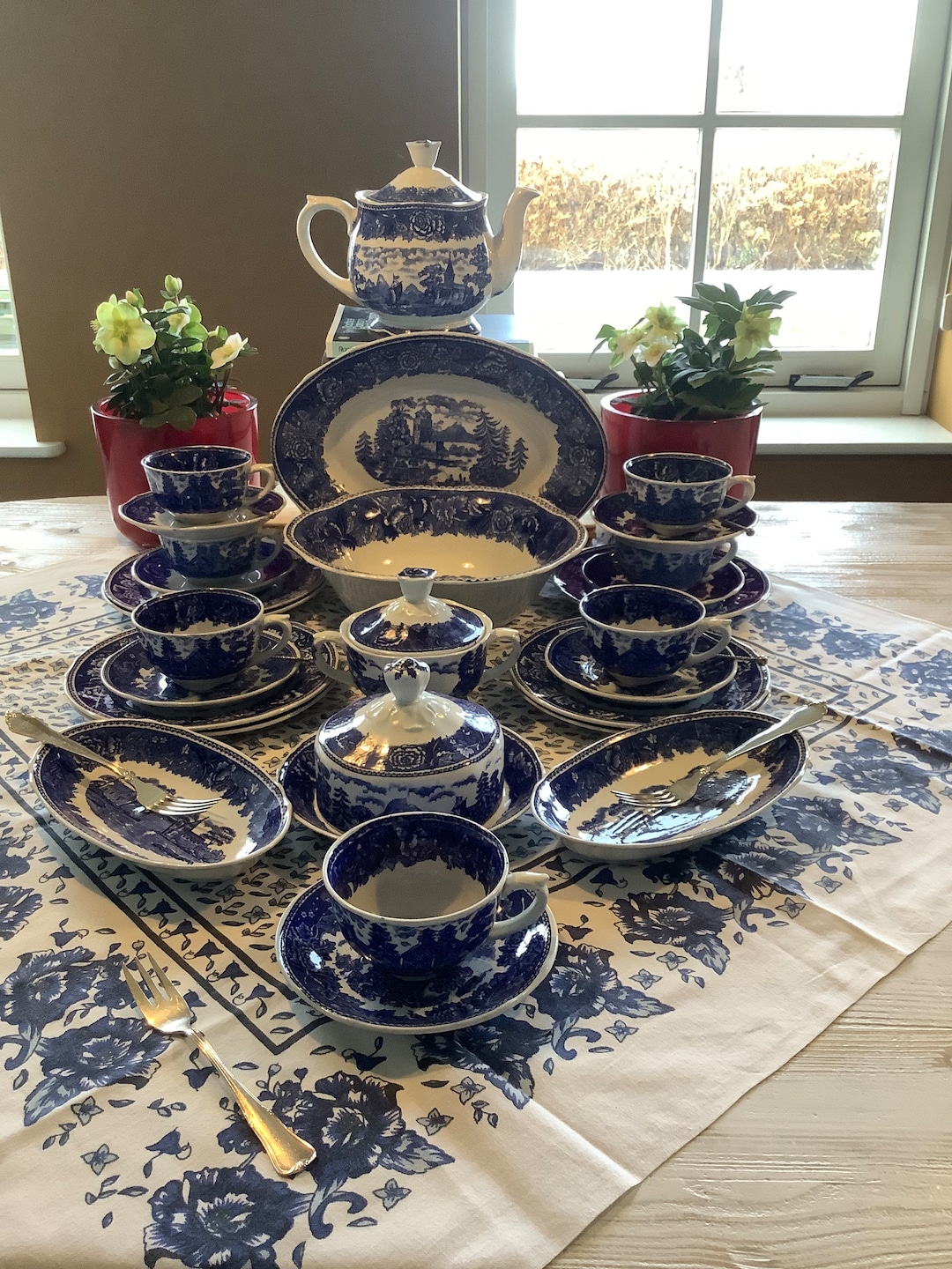 Arabia Blue Landscape Tea and Breakfast Service, Birthday Gift, Gift ...